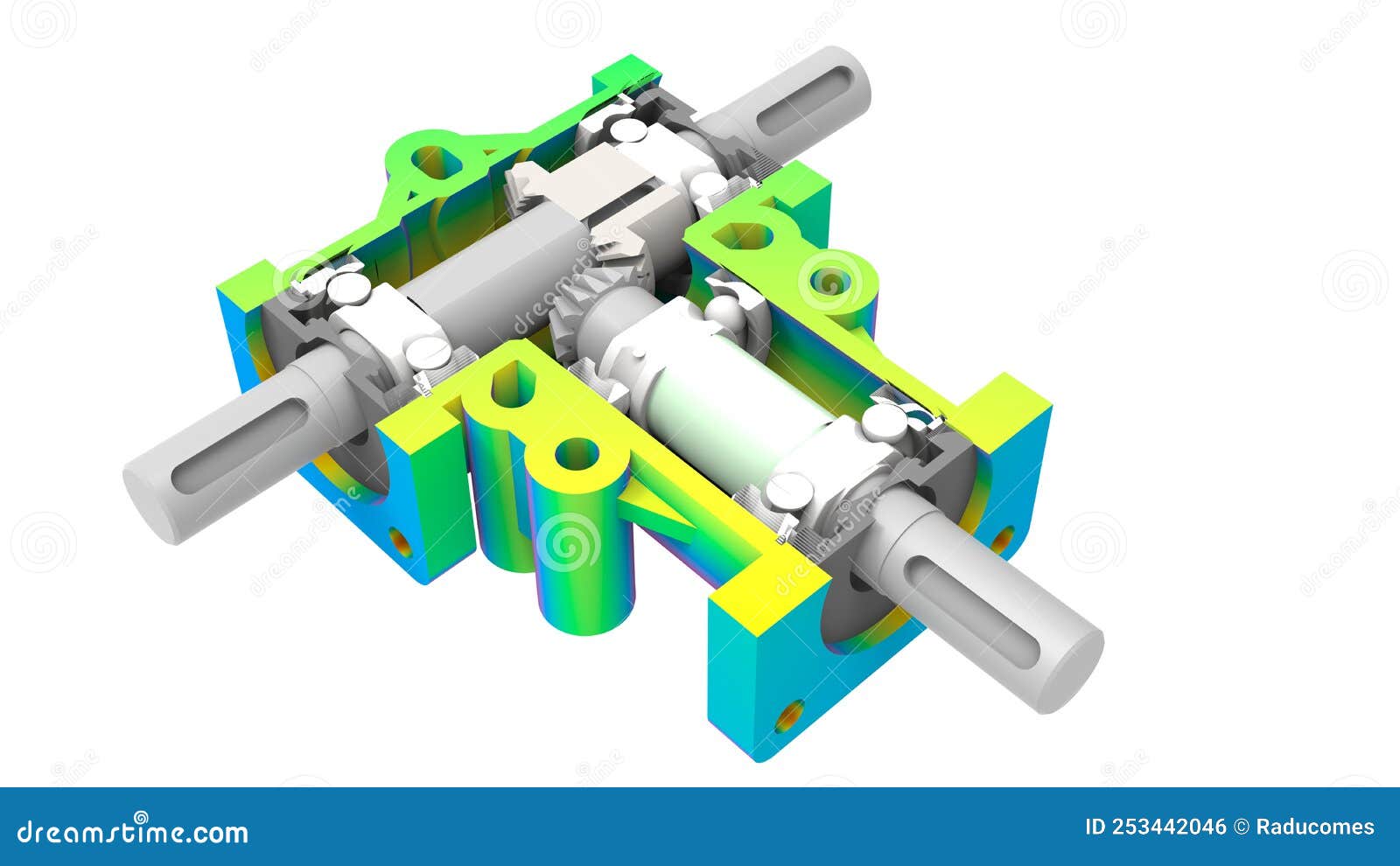 3D Rendering - Section Cut of a Mechanical Gear Assembly Stock ...