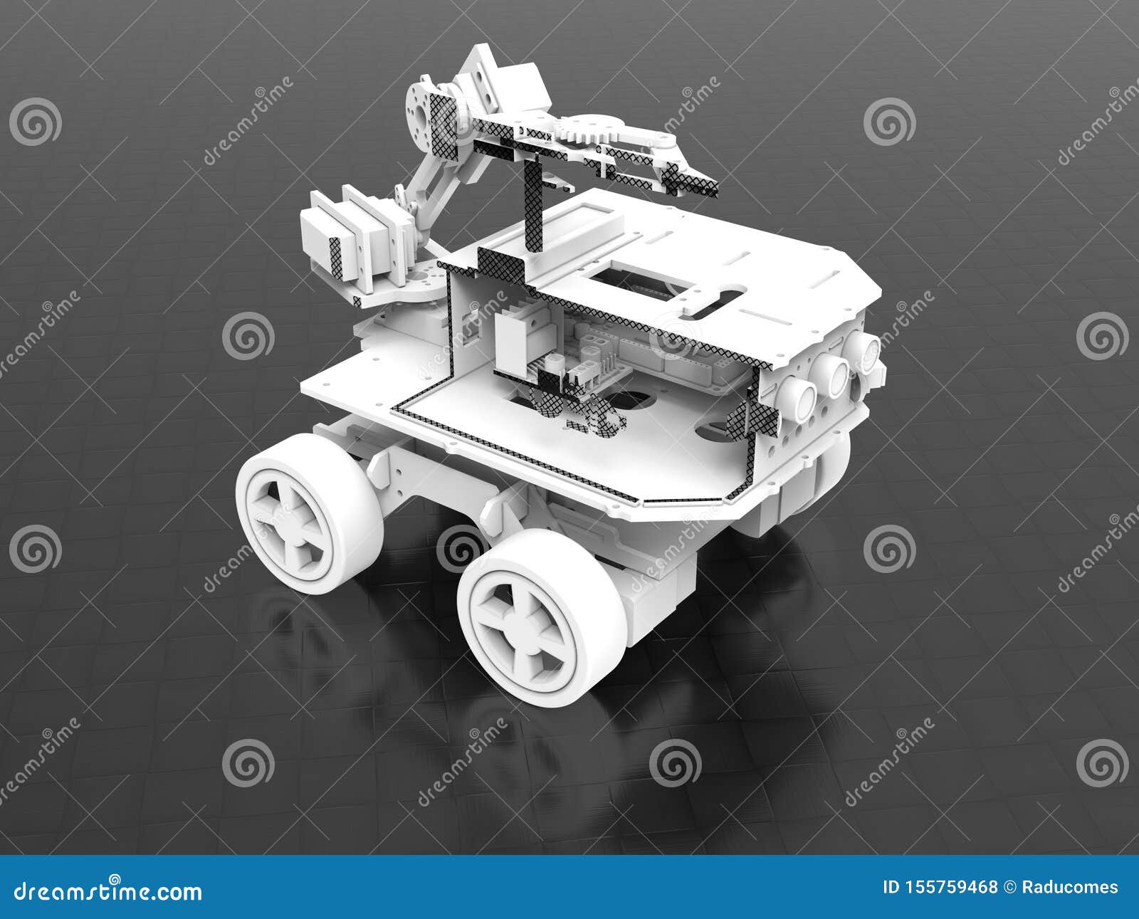 3D Rendering - Section Cut Of A Robot On Wheels Royalty-Free Cartoon ...