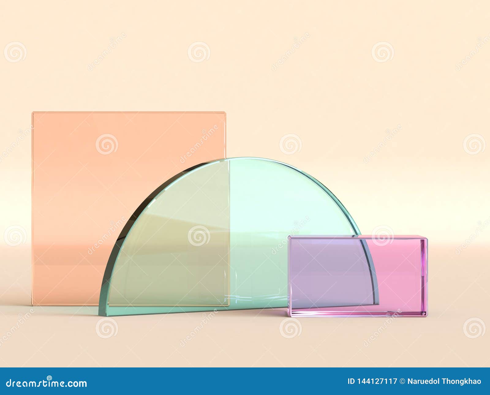 3d Rendering Semi Circle Square Clear Colorful Stock Illustration ...