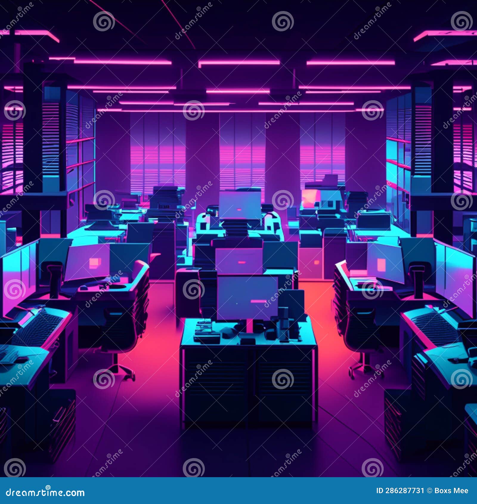 3D Rendering of a Server Room with Blue and Pink Lights. AI Generated ...
