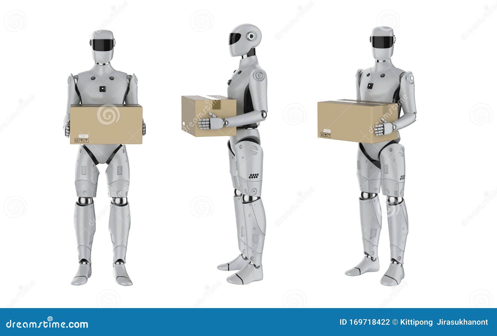 Set of Artificial Intelligence Cyborgs or Robots with Box Stock ...