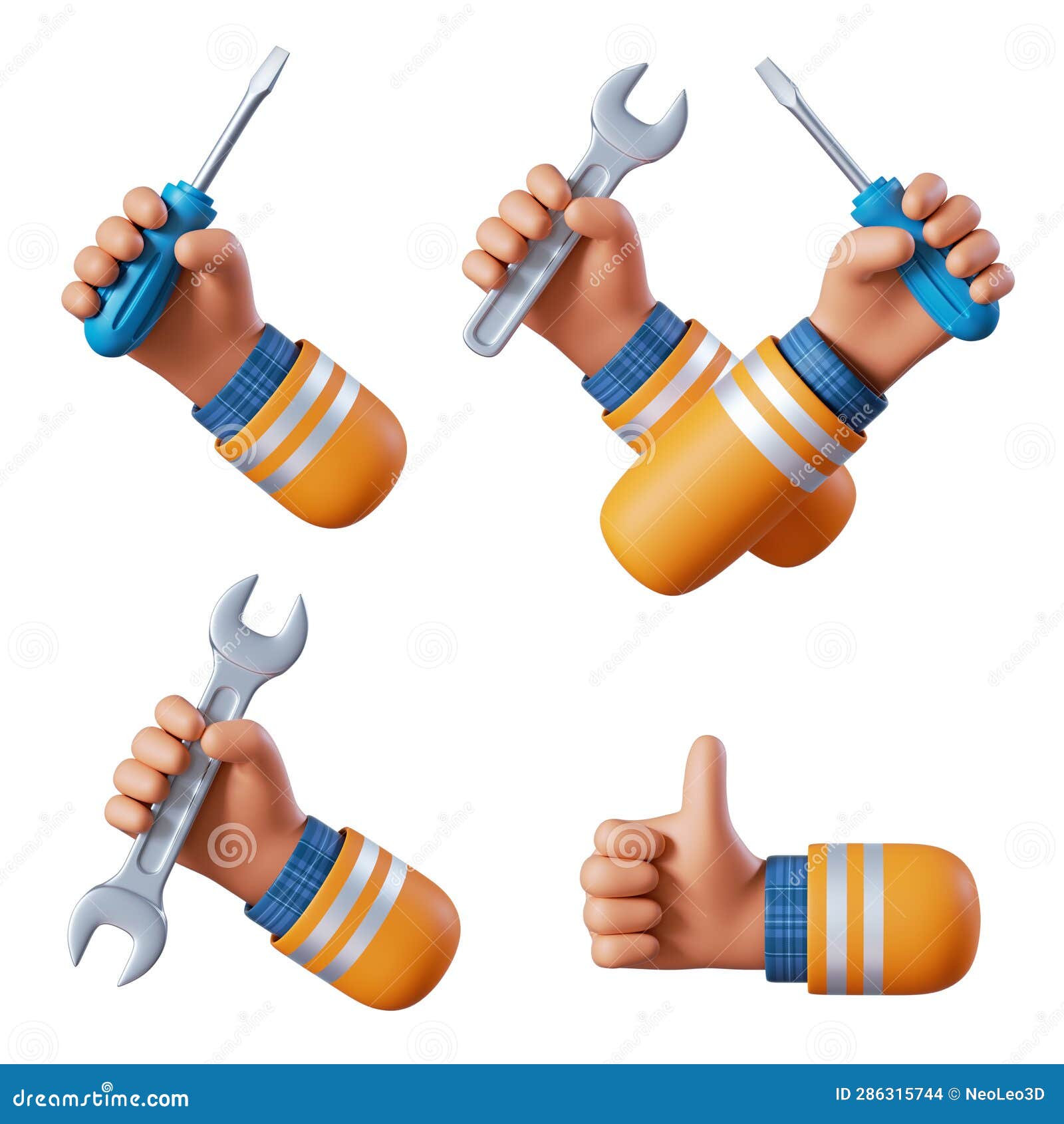 3d Rendering, Set of Cartoon Human Master Hands Hold Fixing and ...