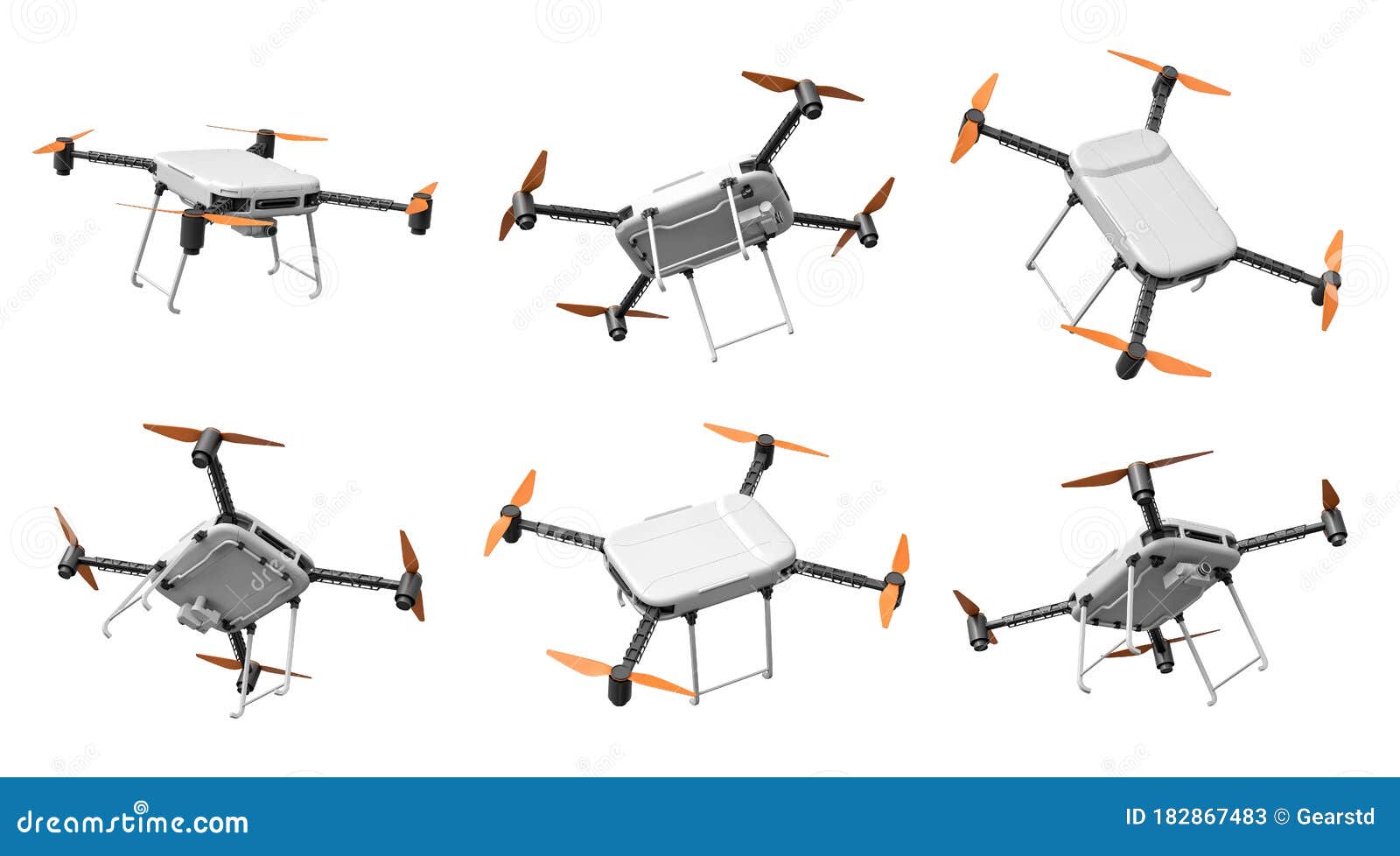 3d Rendering of a Set of 6 Drones with Cameras, Shown from Different ...