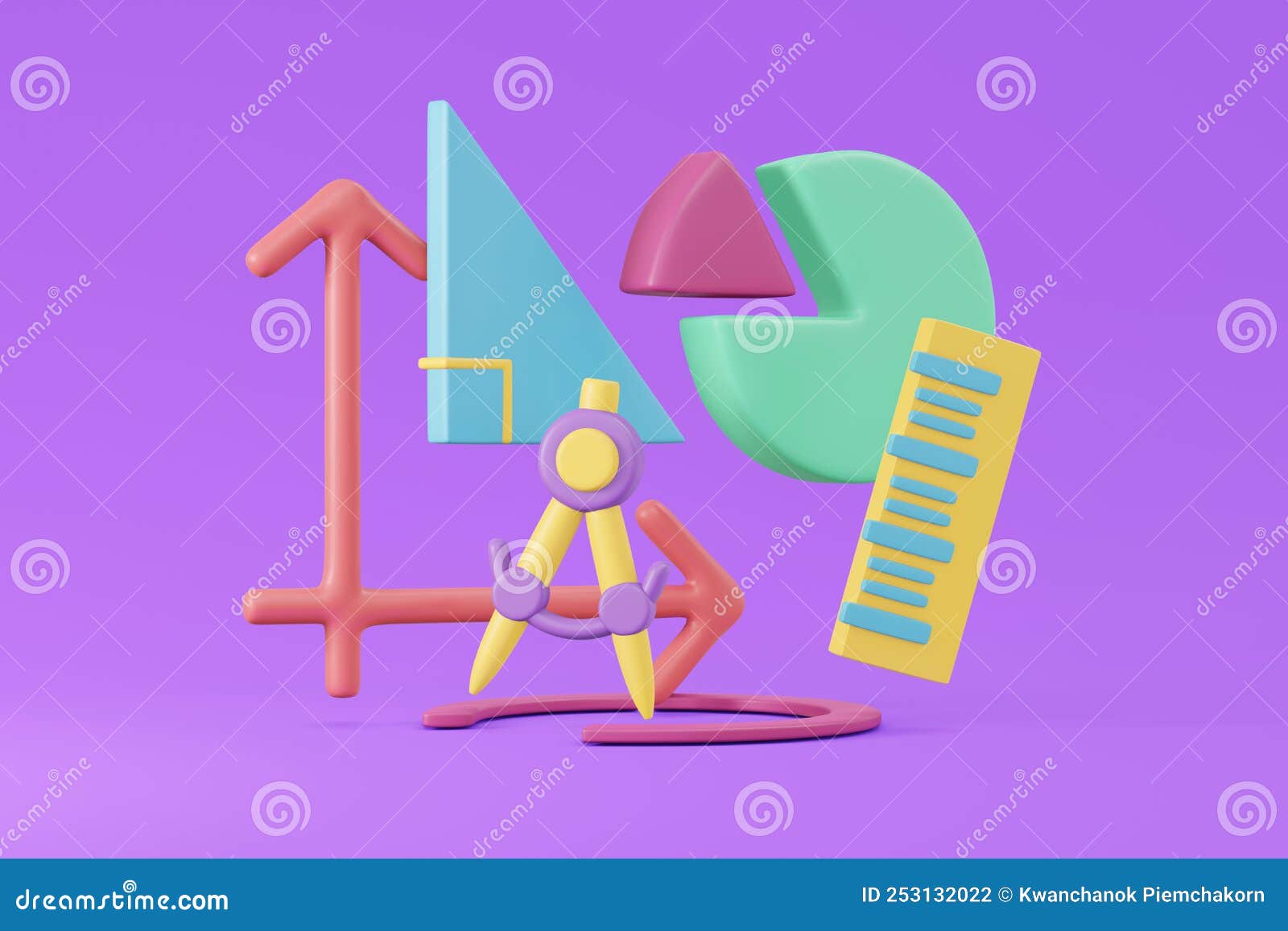 3D Rendering Set of Math Tool Symbol on Background. Stock Illustration ...