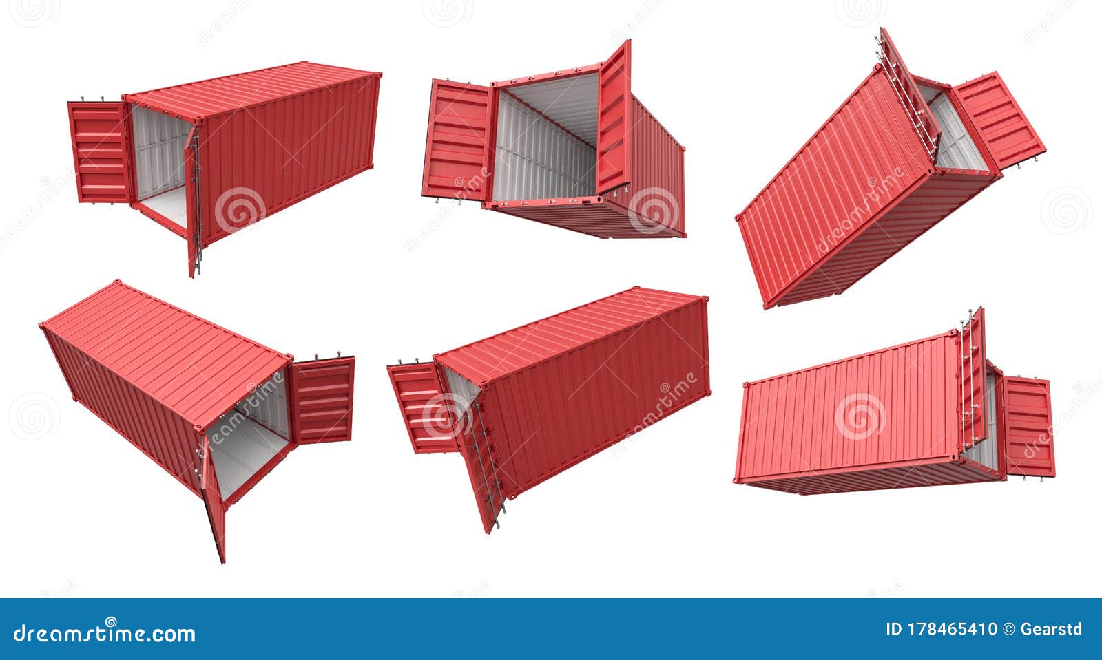 3d Rendering of Set of Open Red Shipping Container Isolated on White ...
