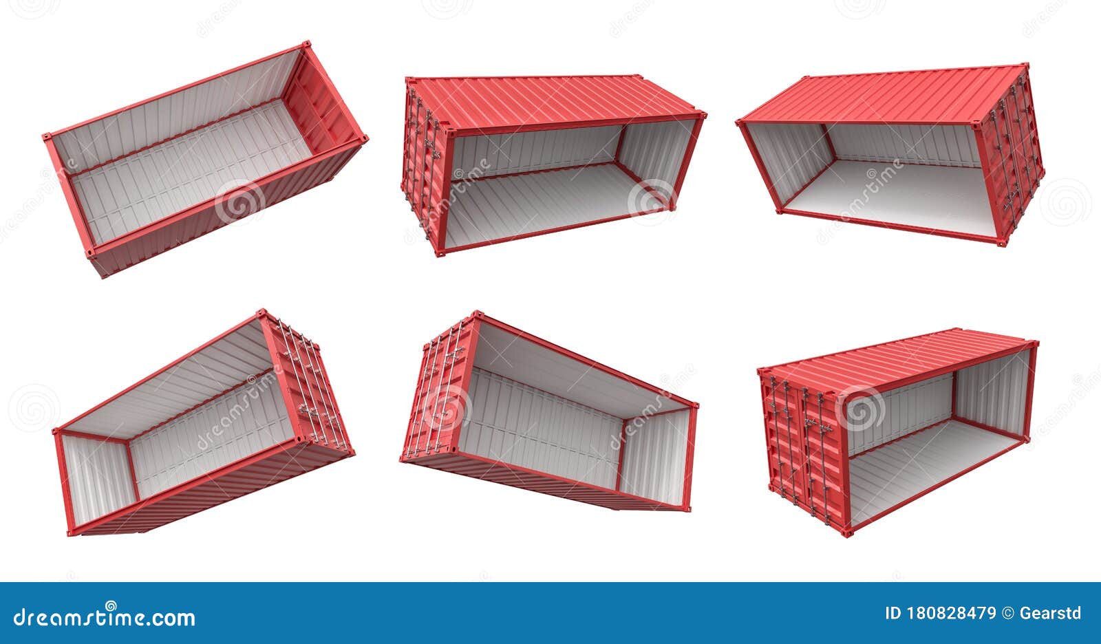 3d Rendering of Set of Open Red Shipping Container Isolated on White ...