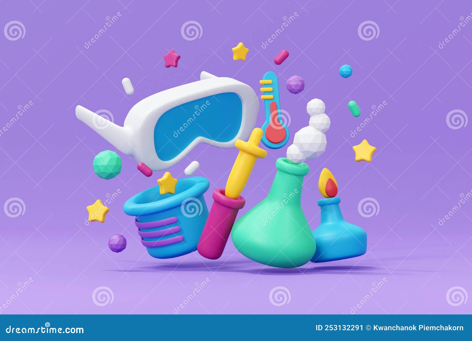 3D Rendering of Set of Science Lab Items Back To School Cute Element ...