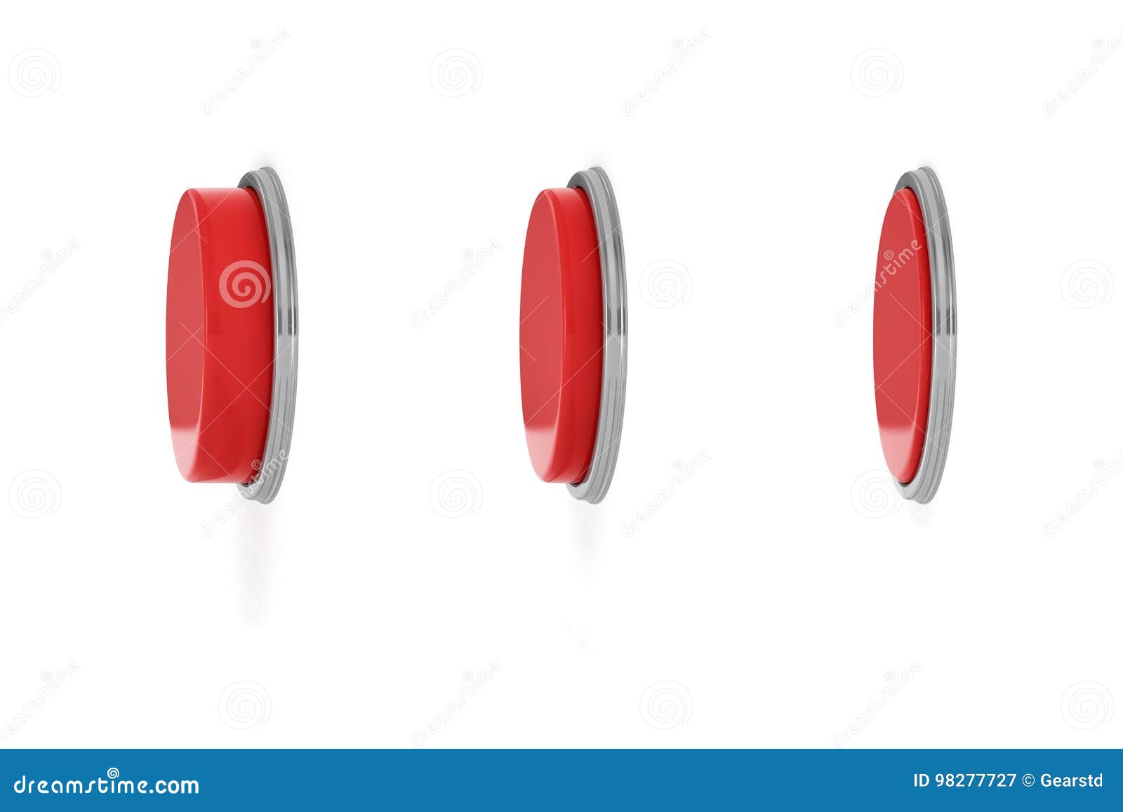 3d Rendering of a Set of Three Red Round Buttons in Different Stages of ...