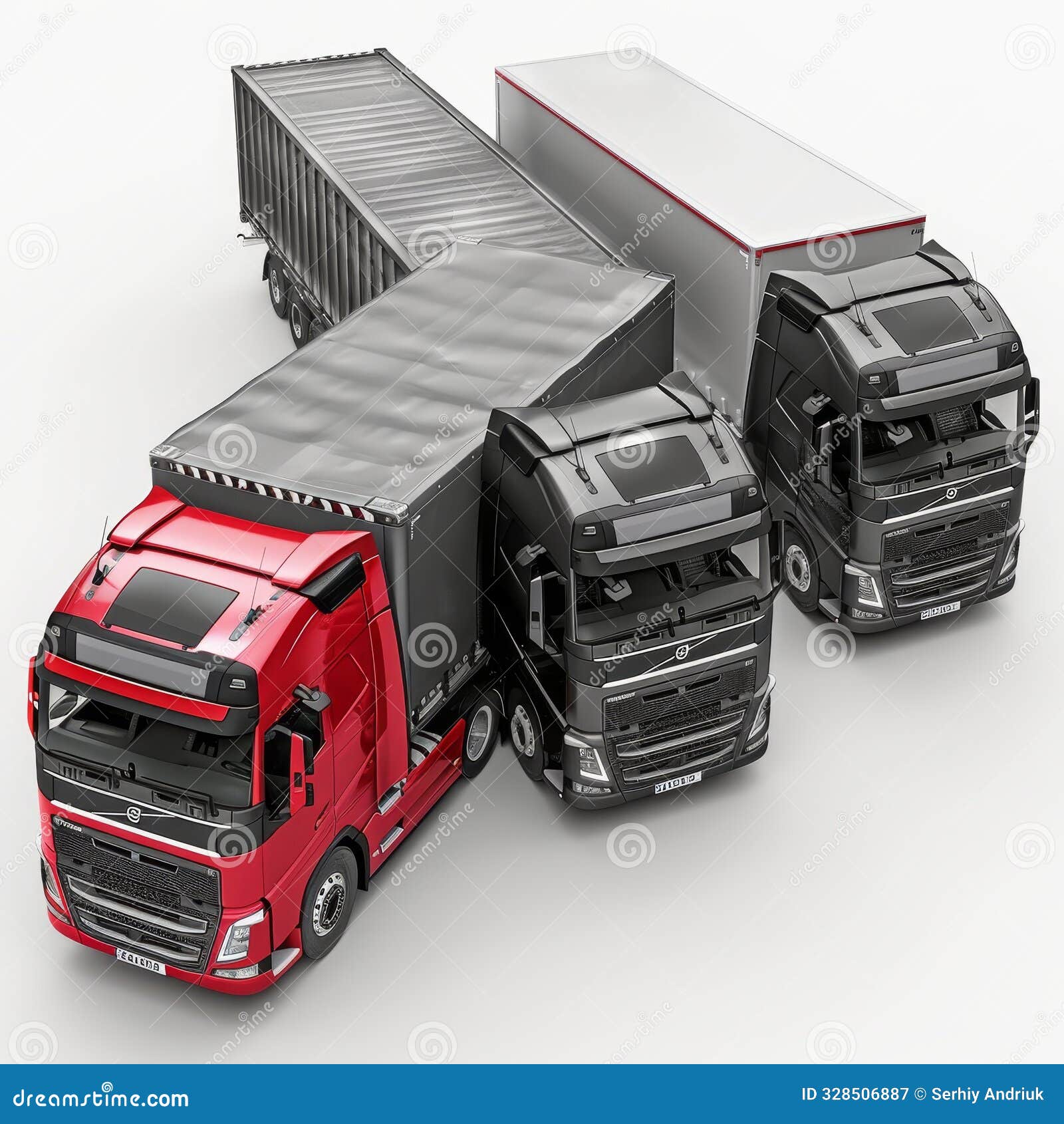 3d Rendering of a Set of Trucks Isolated in White Studio Background ...