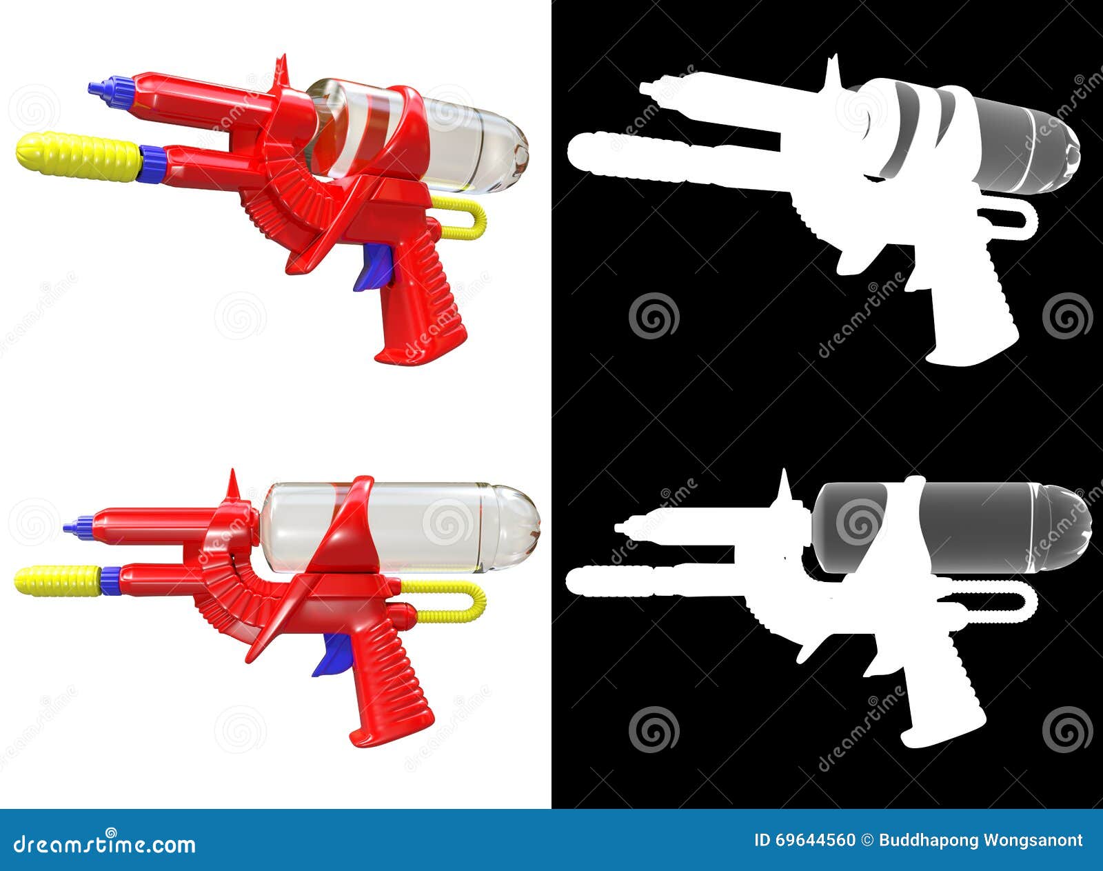 3D Rendering a Set of Water Gun on White Background Stock Illustration ...