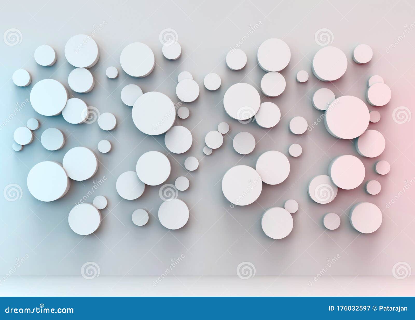 3d Rendering. Several Shape of Round Circle Panels with Red, Blue Light ...