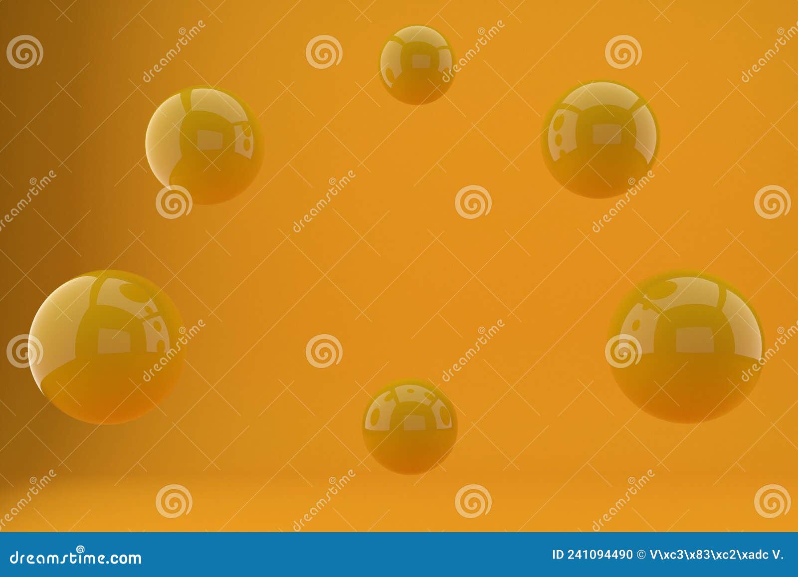 3d Rendering of Several Sized Reflected Yellow Spheres Inside a Yellow ...