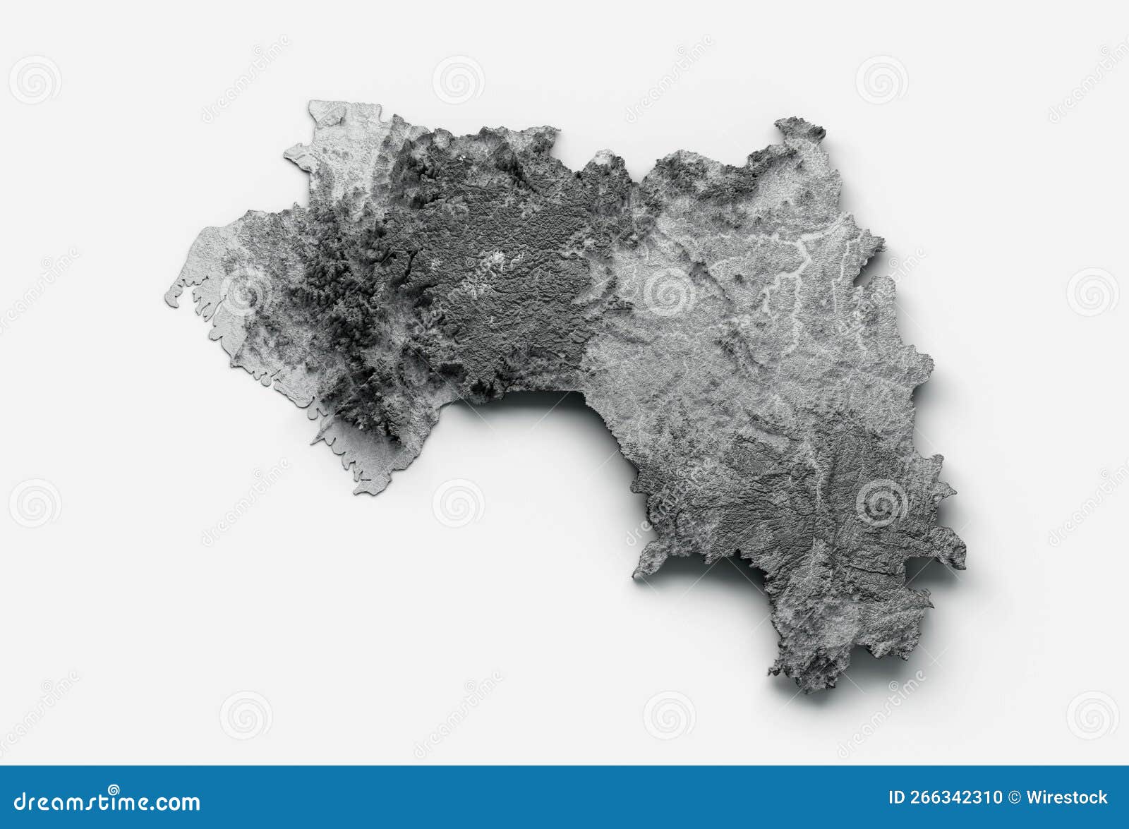 3D Rendering of a Shaded Relief Guinea Map Isolated on White Background ...