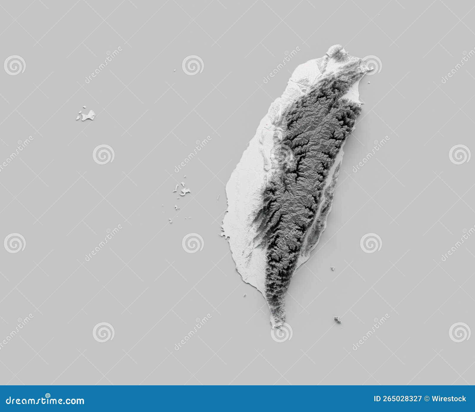 3D Rendering of Shaded Relief Taiwan Map Isolated on Light Gray ...
