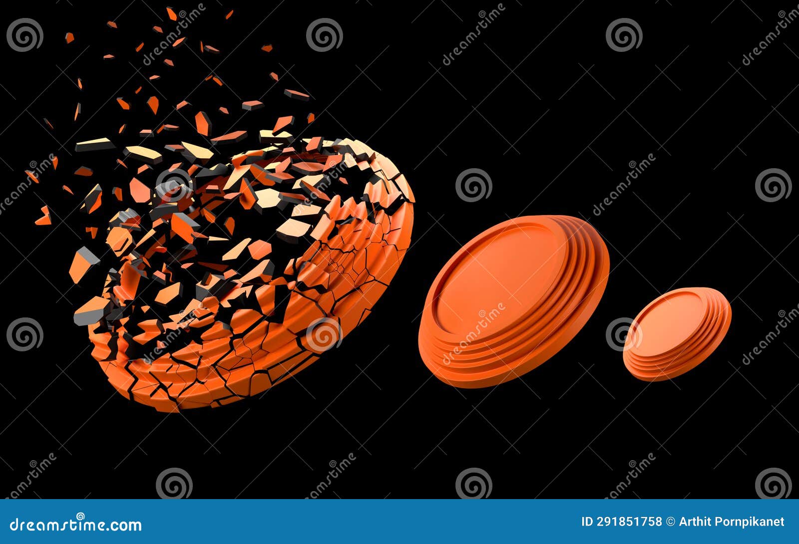 Shattered Clay Shooting Target On White Background, 3d Illustration ...