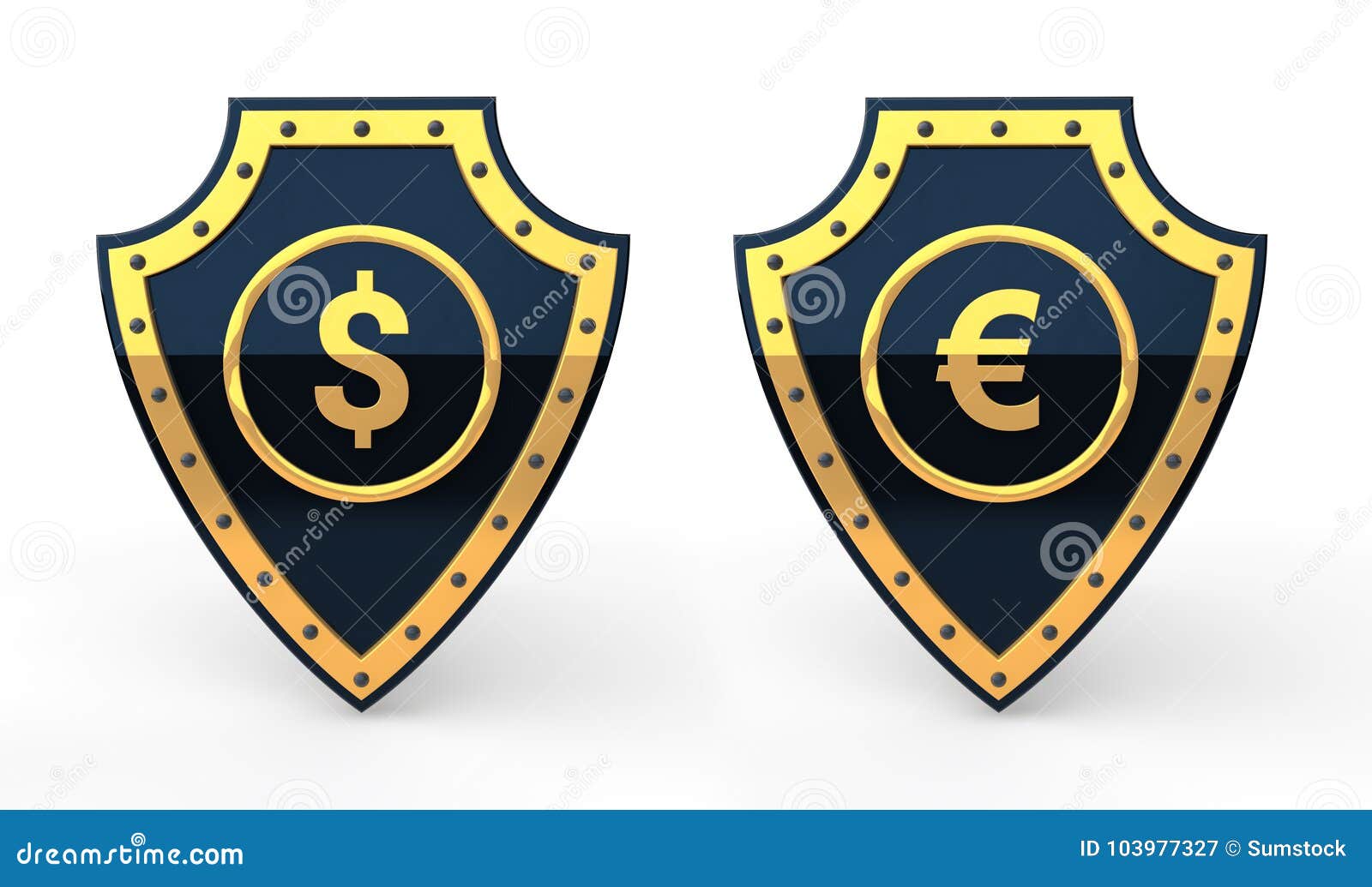 3d Shields with Dollar and Euro Currency Symbol Stock Illustration ...