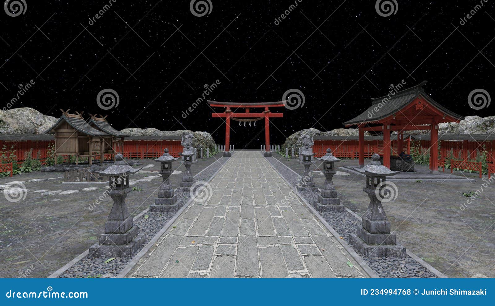 3D Rendering of the Shinto Shrine Stock Illustration - Illustration of ...