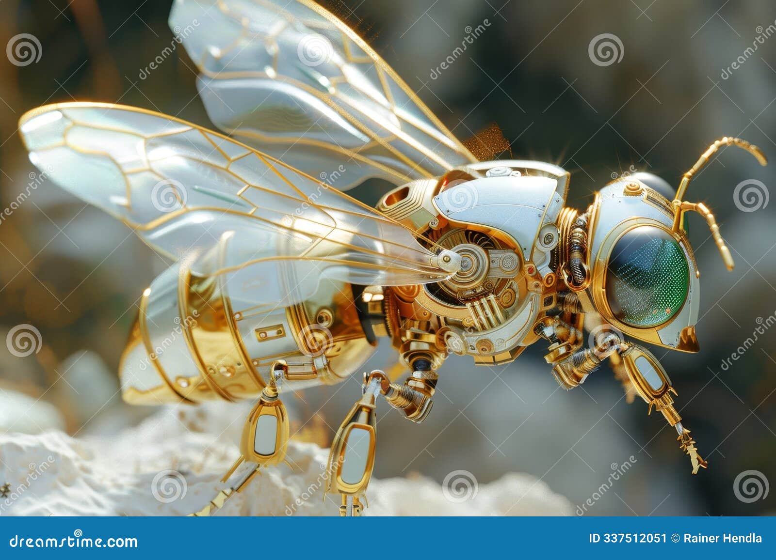 Golden and Silver Robotic Bee on the Stone Surface Stock Illustration ...