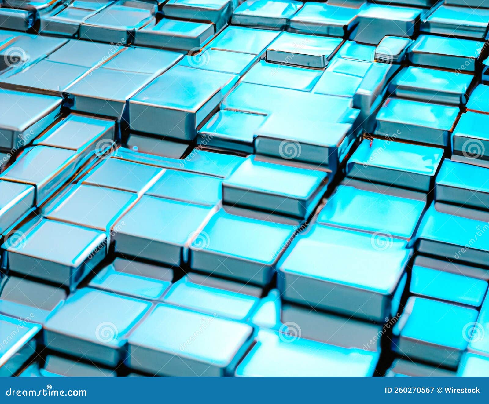 3D Rendering of Shiny Turquoise Geometric Background with Stacked ...