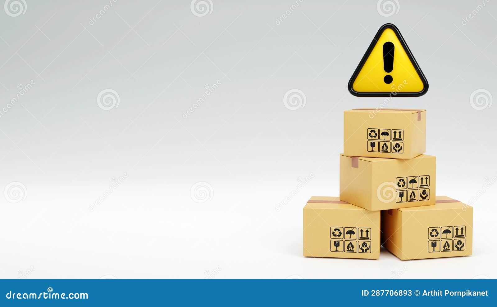 3D Rendering of Shipping Box with an Exclamation Mark, Problem Sign ...