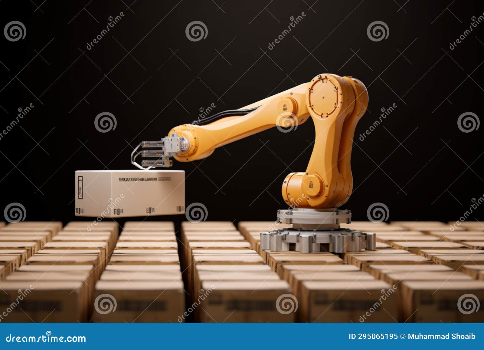 3D Rendering Showcases a Mechanical Arms Interaction with a Cardboard ...