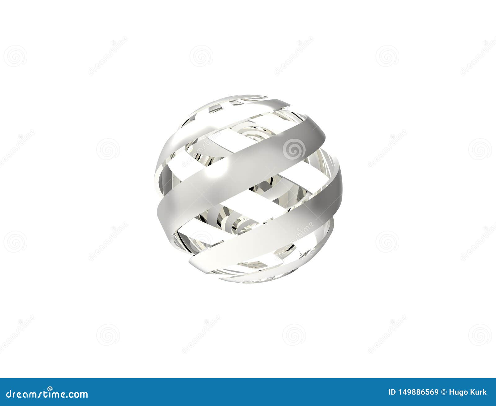 3D Rendering of a Silver Spiral Sphere Isolated in White Studio ...