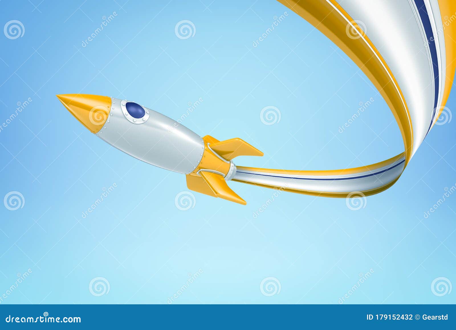 3d Rendering of Silver Yellow Space Rocket with Trail on Blue ...
