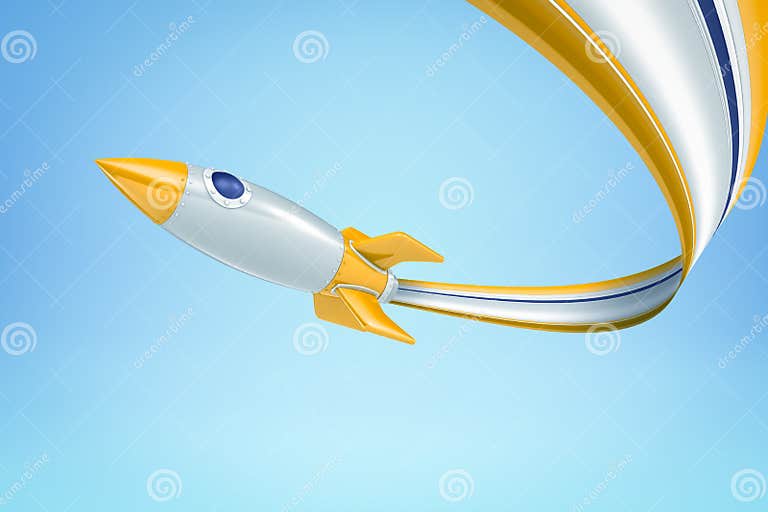 3d Rendering of Silver Yellow Space Rocket with Trail on Blue ...