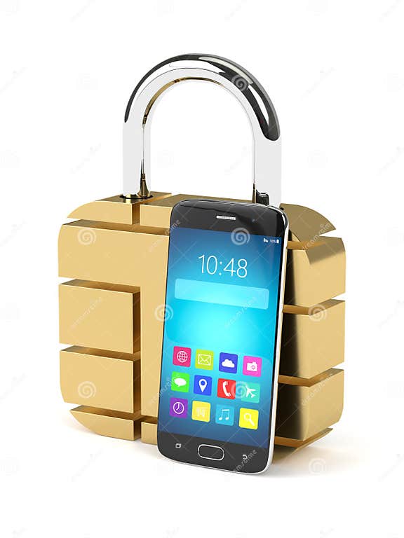 3d Rendering of Sim Padlock and Mobile Phone Over White Stock ...