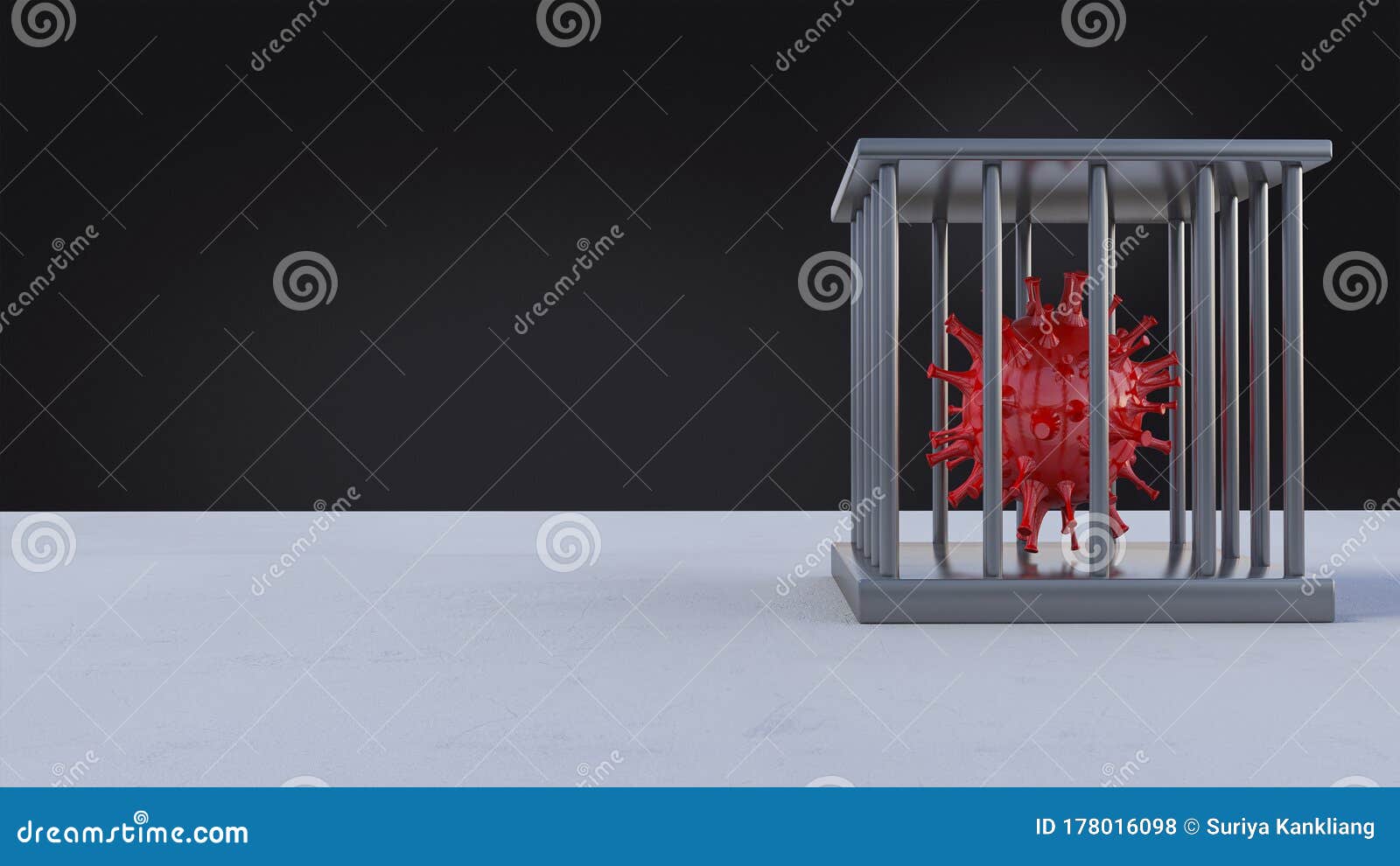 3d Rendering of Simple Covid-19 Virus Model in Iron Cage on the Floor ...