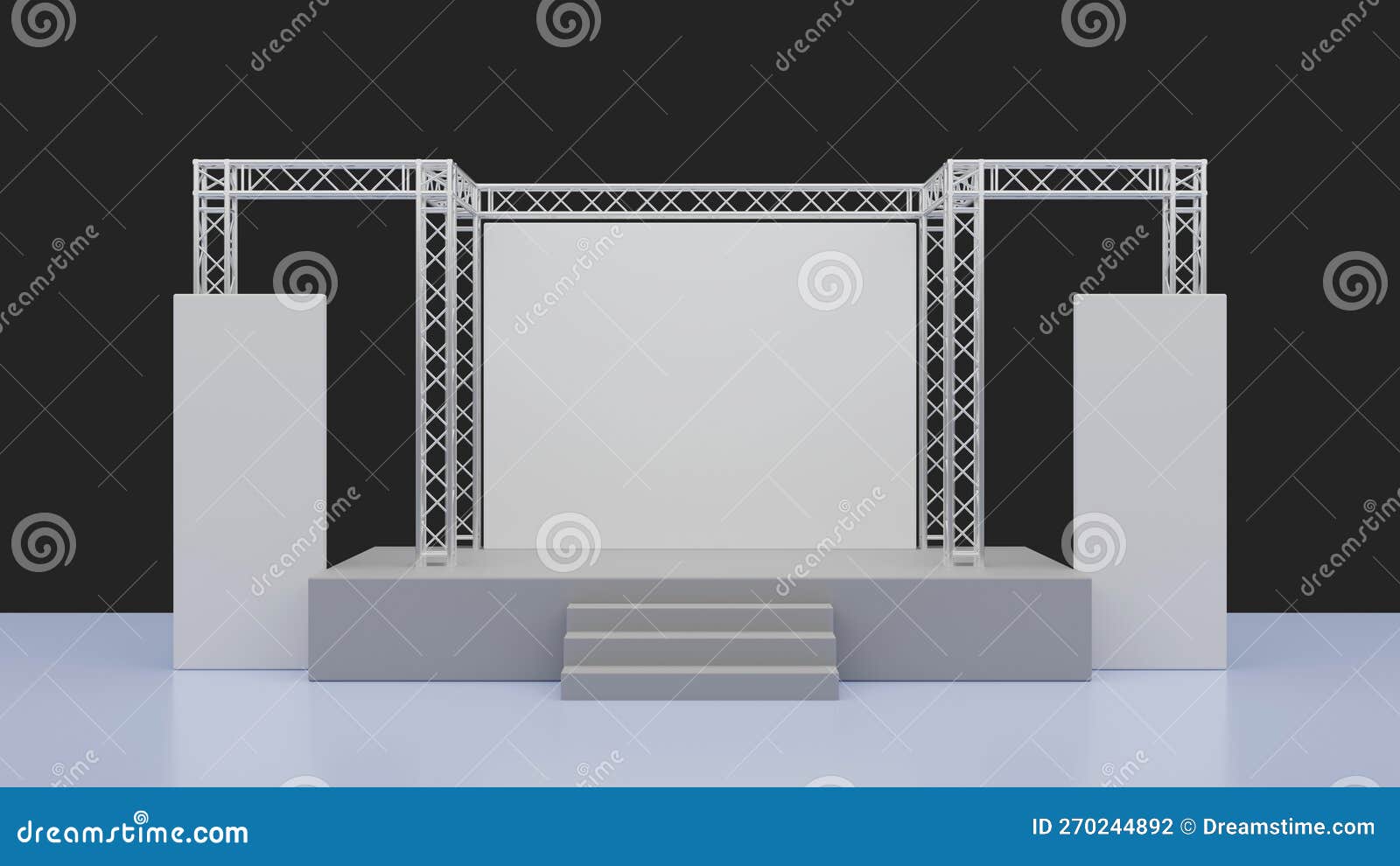 3D Rendering of Simple Stage and Truss Construction on Black Background ...