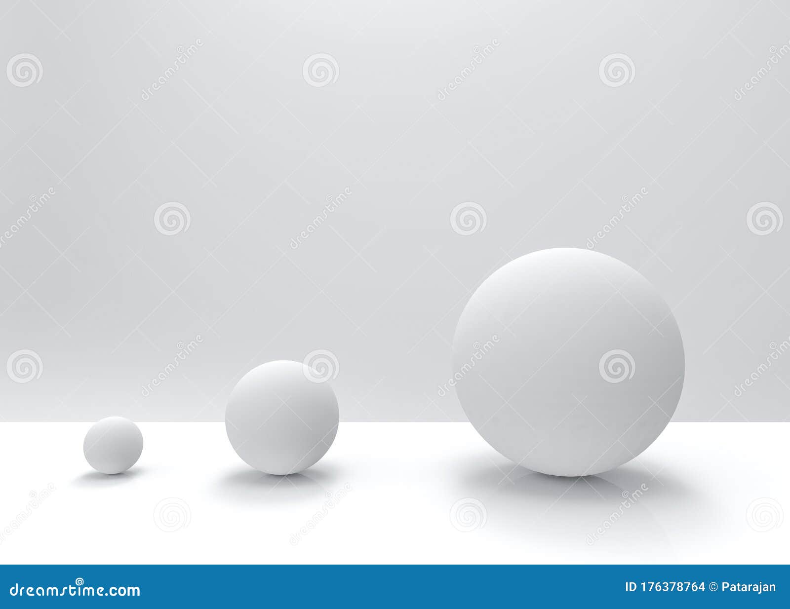 3d Rendering. Simple White Small To Big Sphere Ball Object on Gray ...