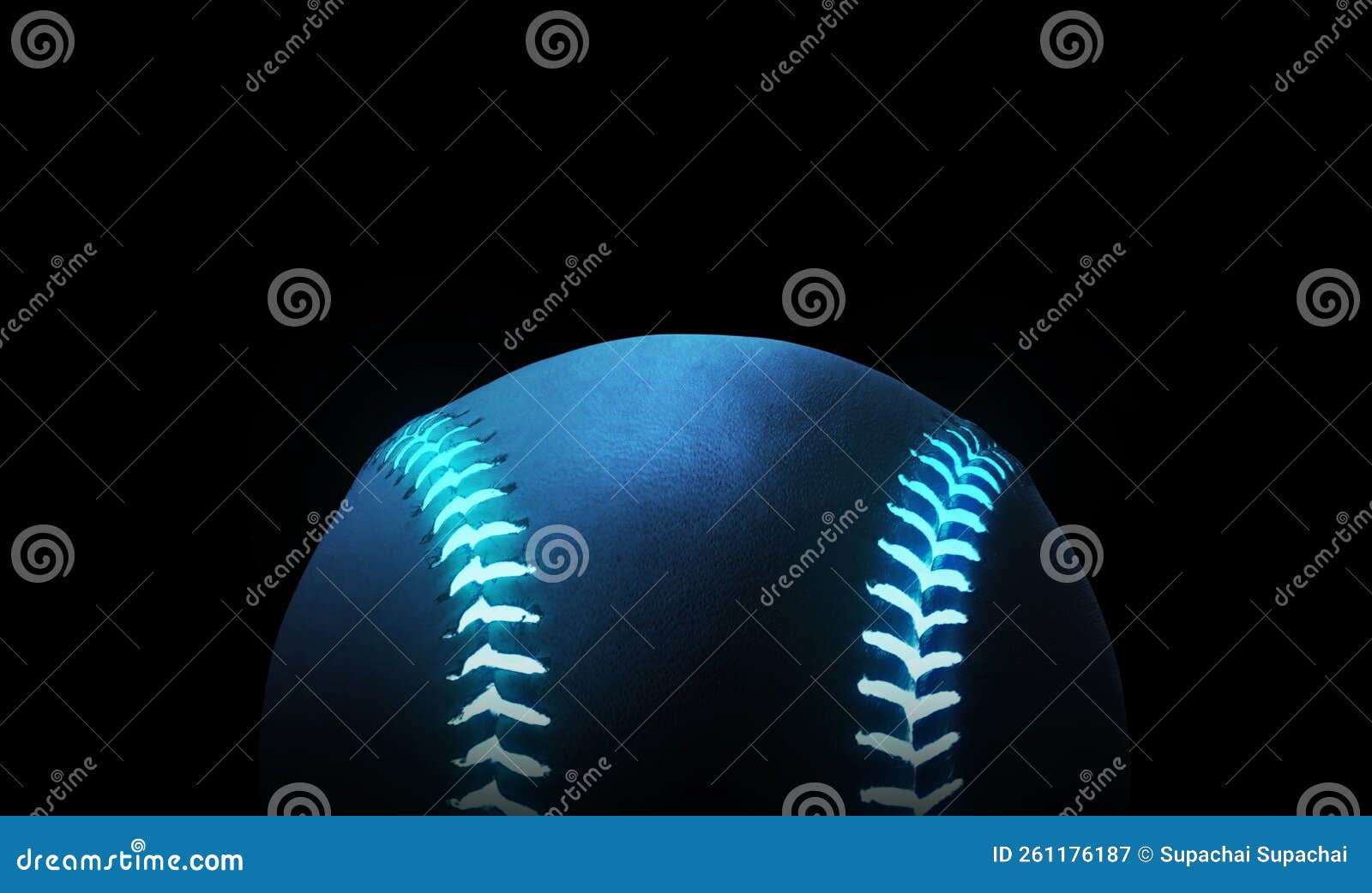 3D Rendering of Single Black Baseball Ball with Bright Blue Glowing ...