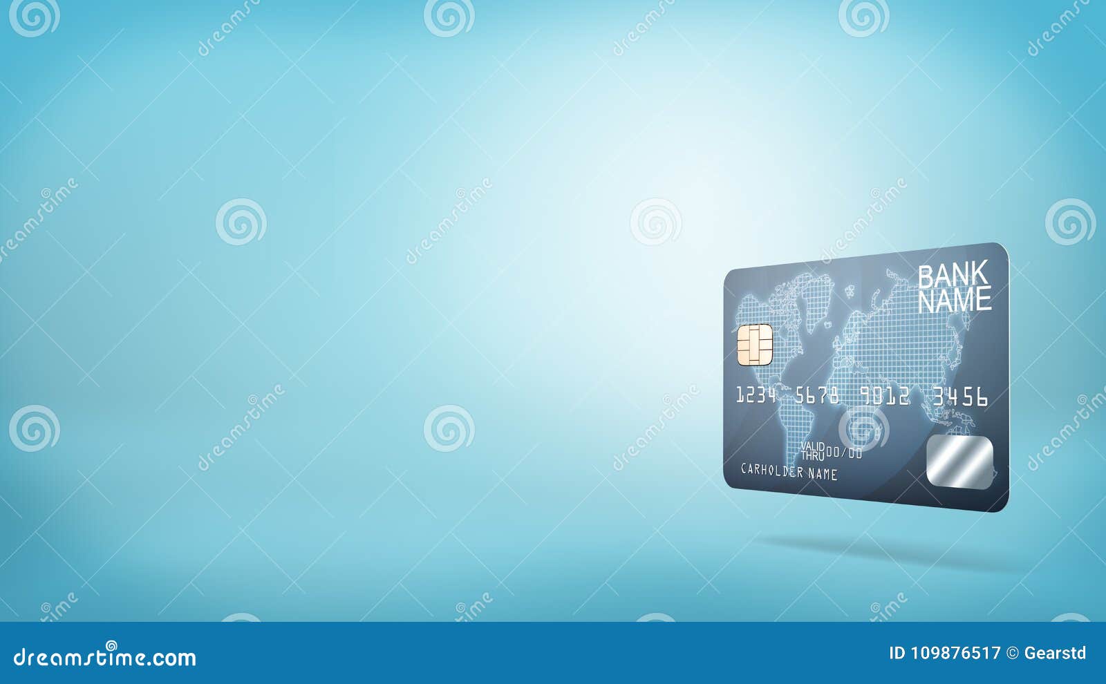 3d Rendering of a Single Blue Plastic Banking Card with Generic Name ...