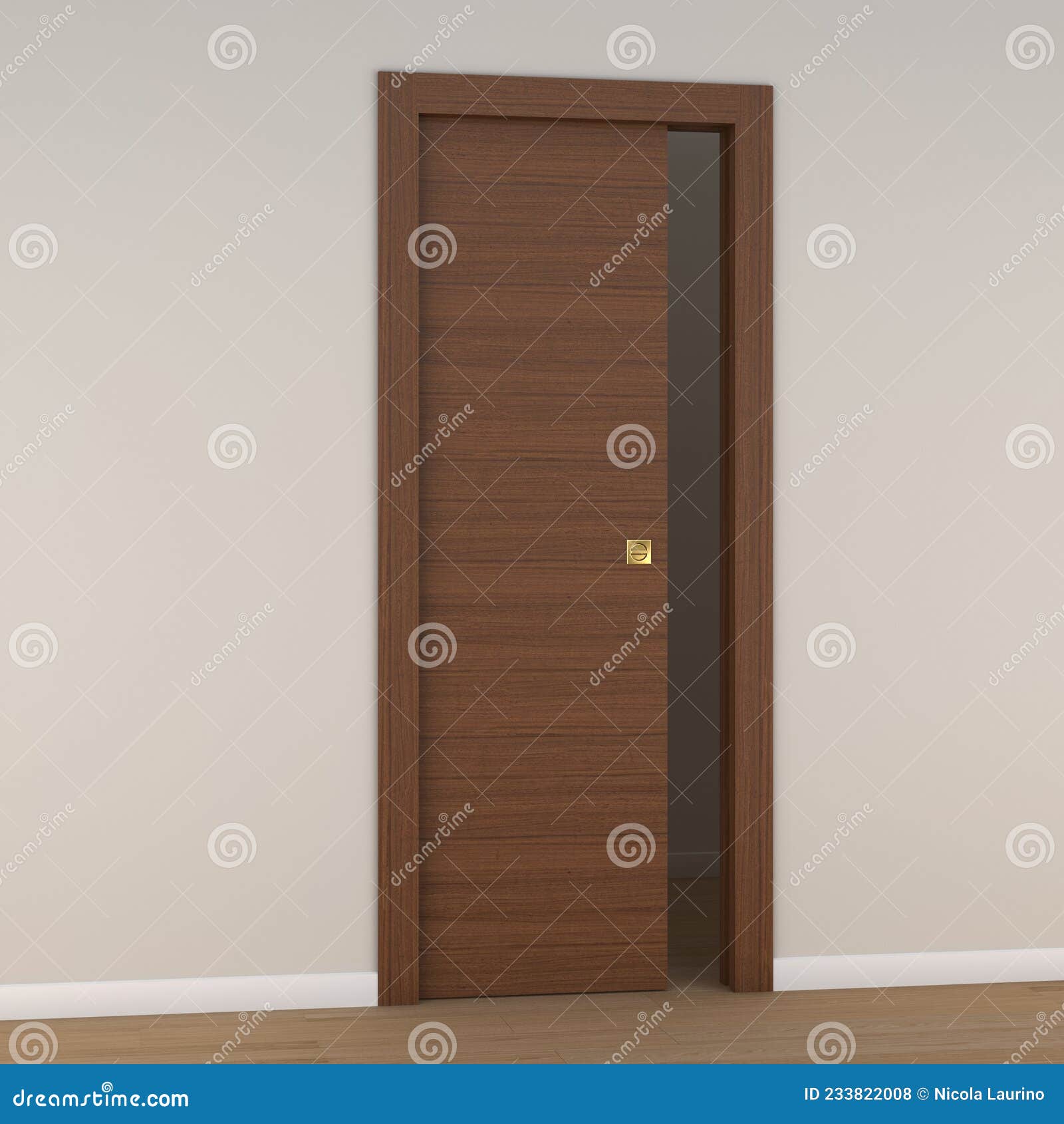 3d Rendering of a Single Panel Sliding Door in Iroko Veneered Wood ...