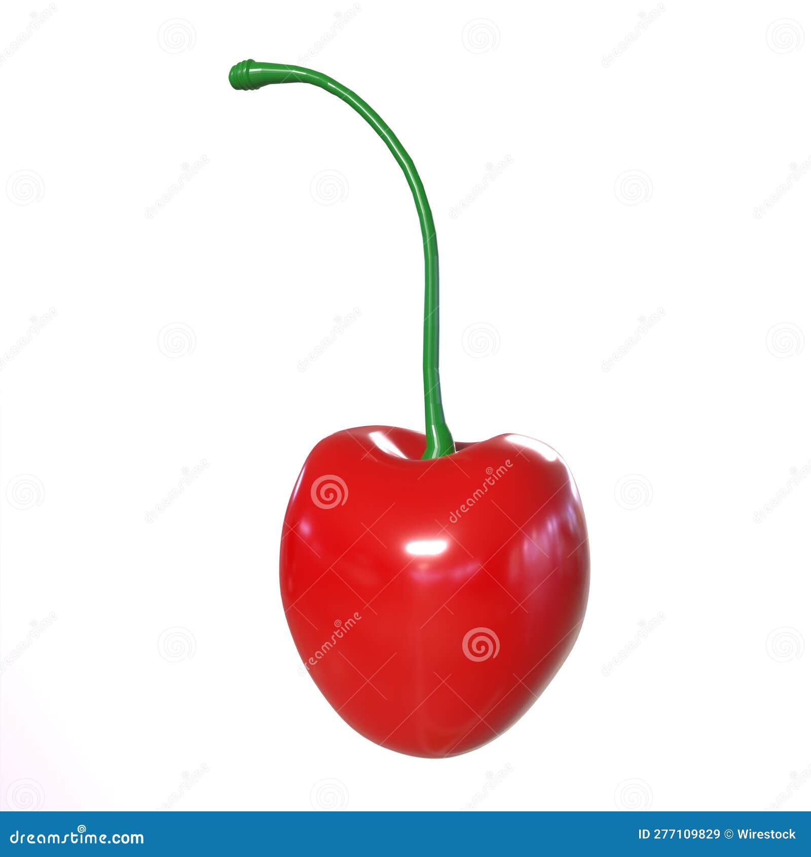 3D Rendering of a Single Red Cherry with a Stem Isolated on a White ...