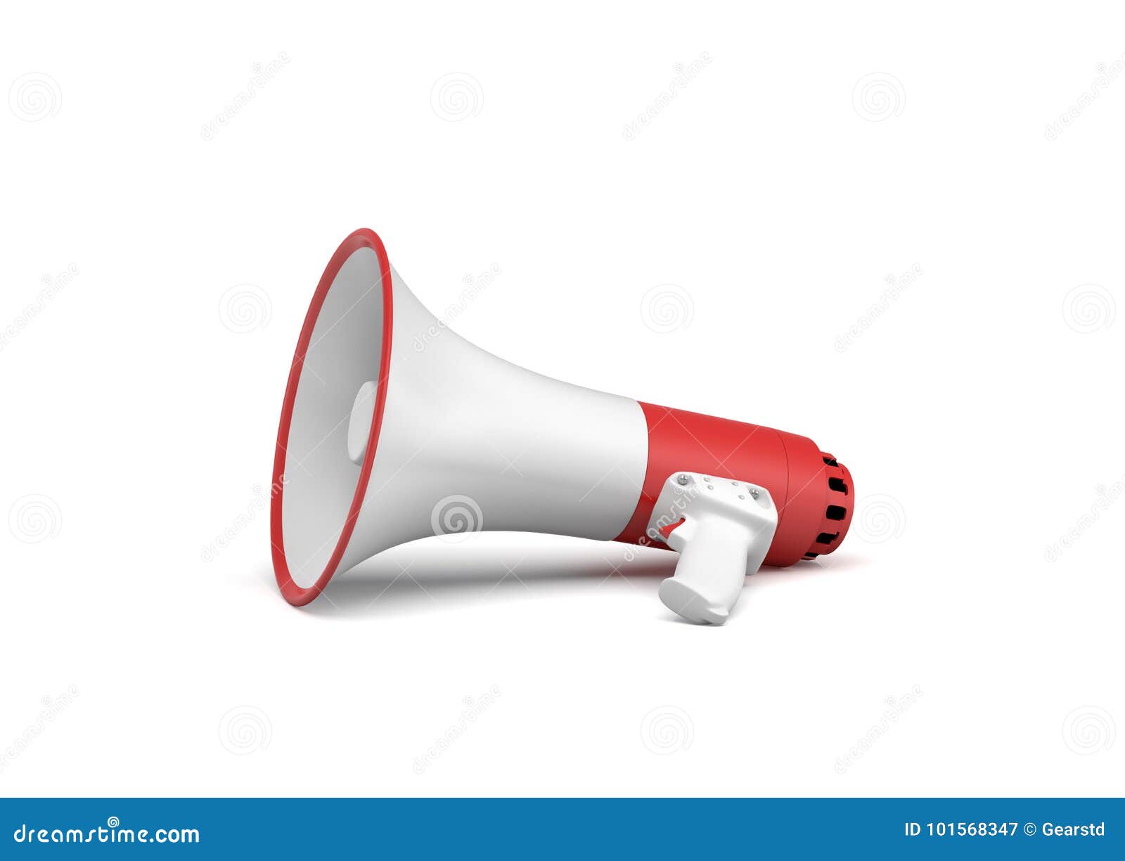 3d Rendering of a Single Red and White Megaphone Lying in Side View on ...