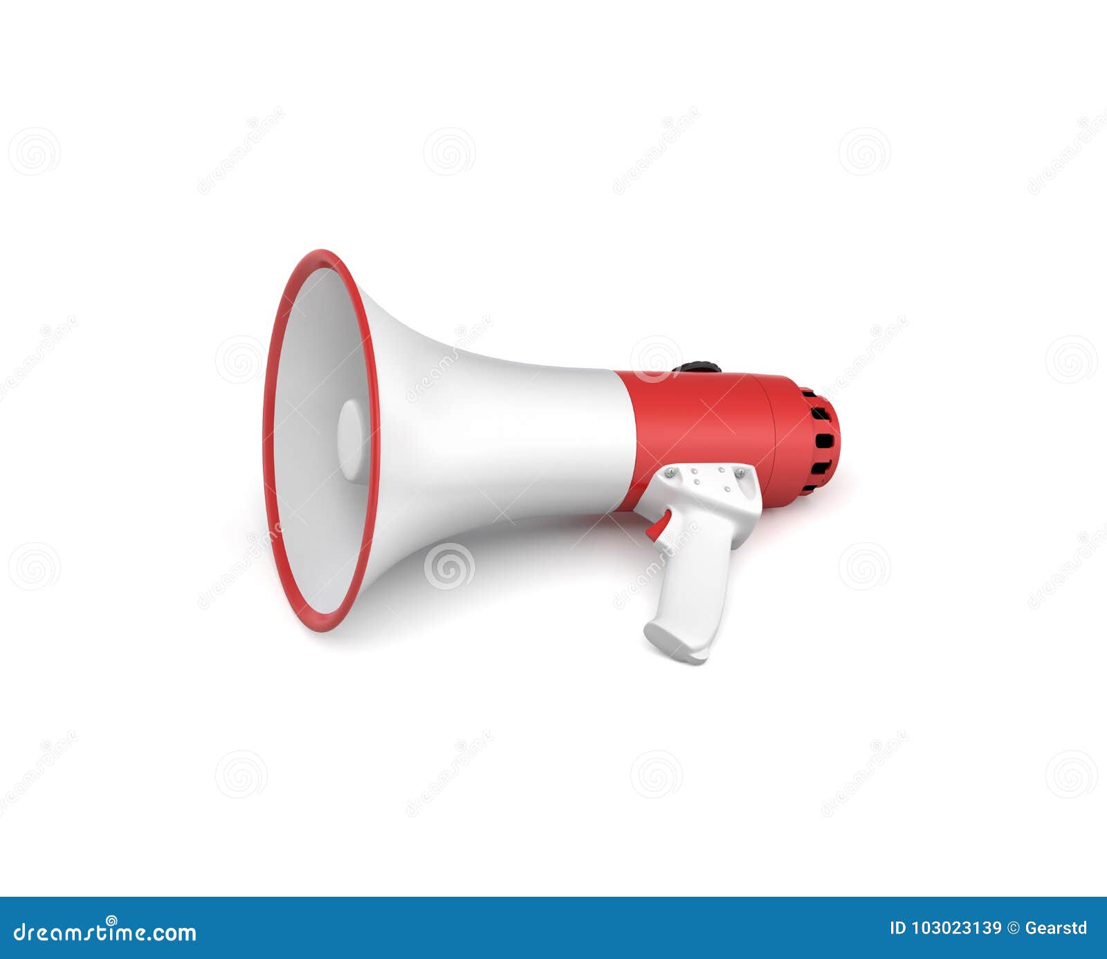 3d Rendering of a Single Red and White Megaphone Lying in Side View on ...