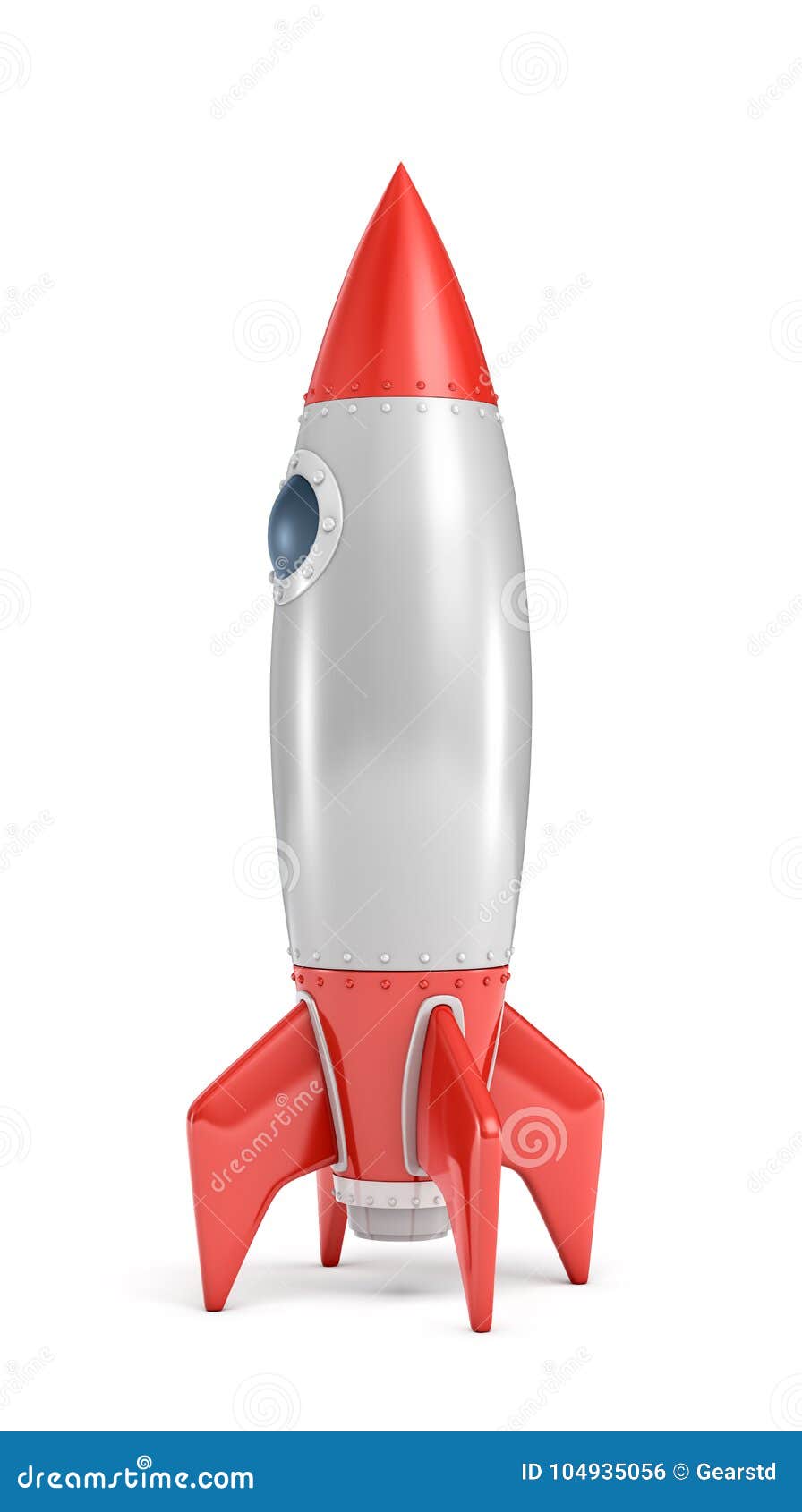 3d Rendering of a Single Silver and Red Rocket Ship with a Round ...