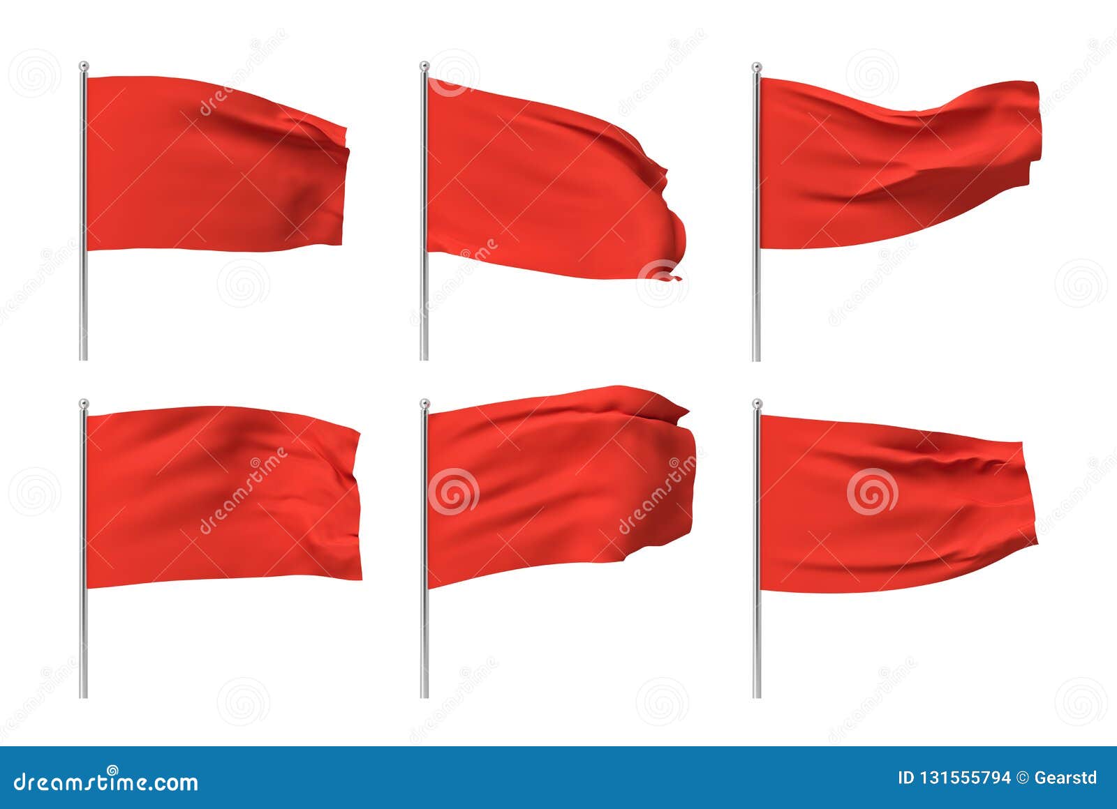 3d Rendering of Six Red Flags Hanging on Posts and Wavering on a White ...
