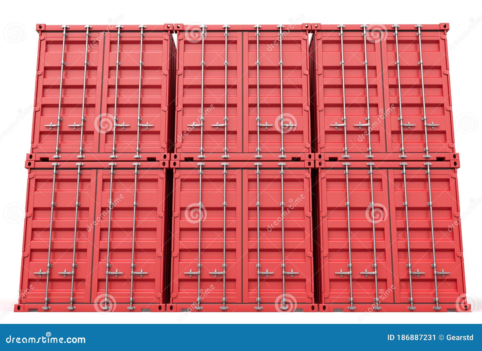 3d Rendering of Six Red Shipping Containers Stocked Isolated on White ...