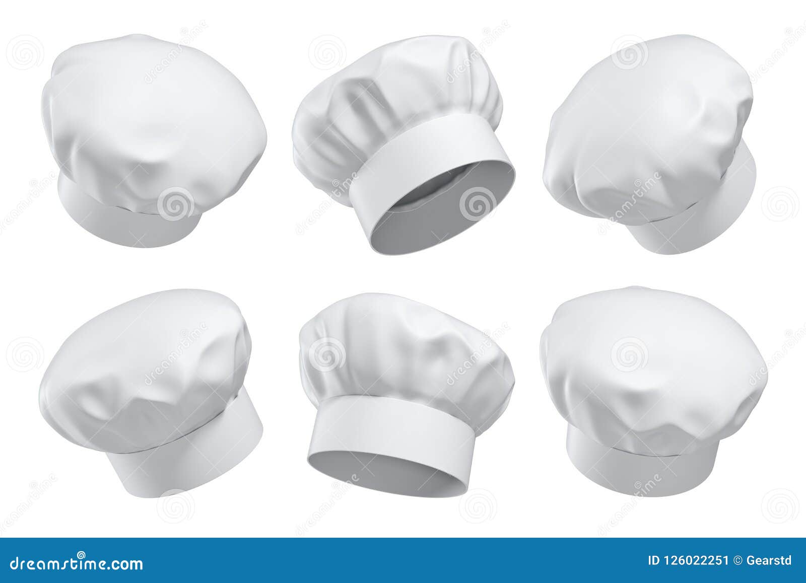 3d Rendering of Six White Chef`s Hats Isolated on a White Background in ...