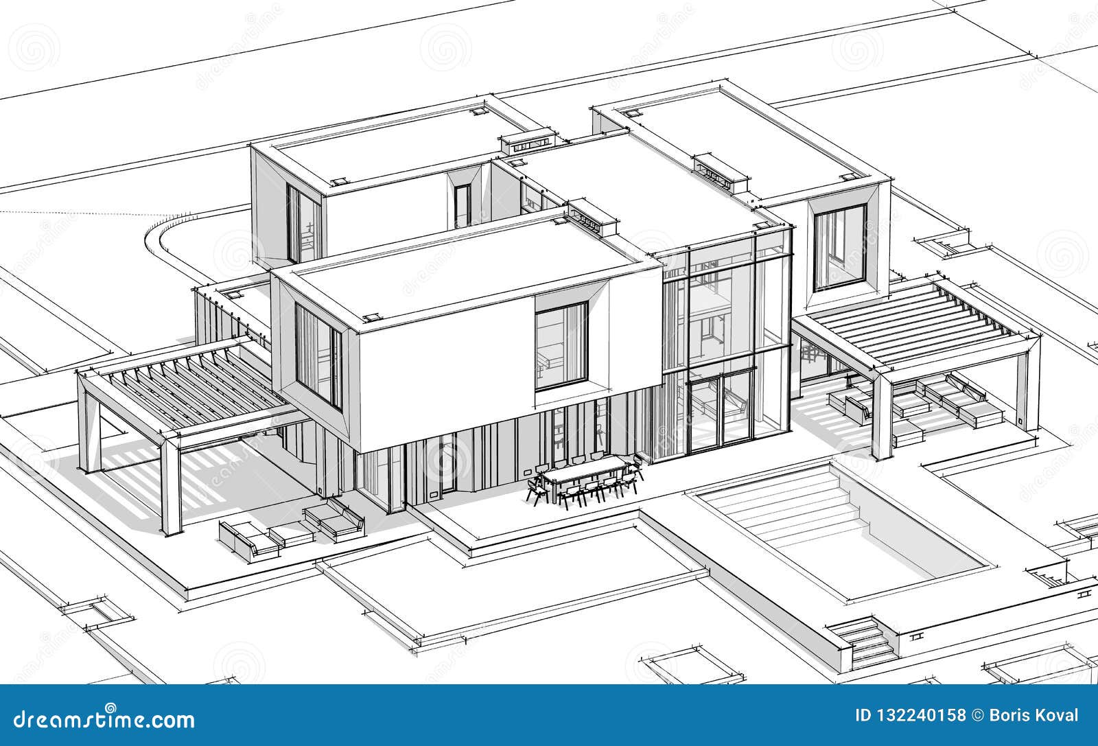 3d Rendering Sketch of Modern House Black Line on White Backgrou Stock ... 3d Rendering Sketch of Modern House Black Line on White Backgrou Stock ...
