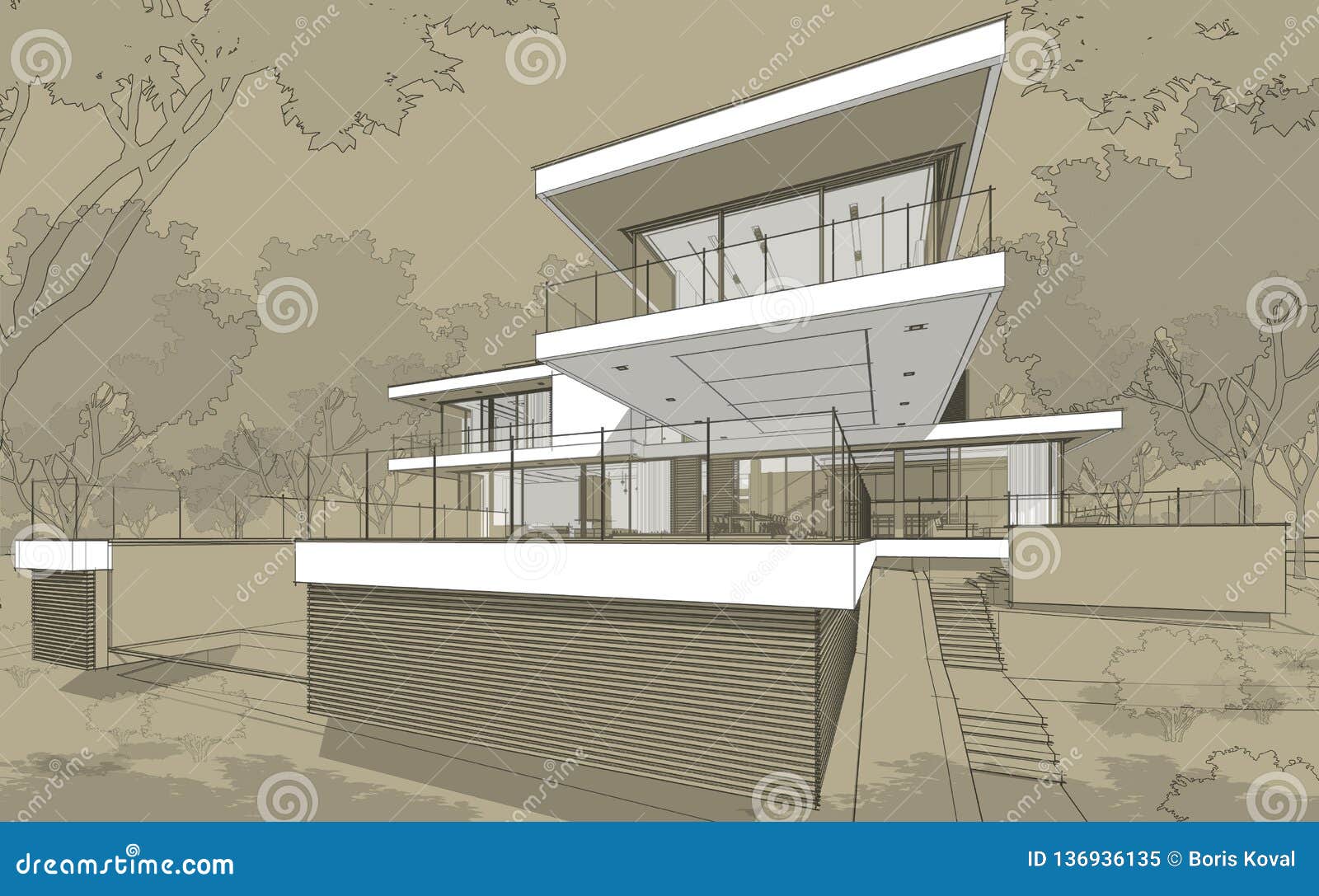 3d Rendering Sketch of Modern House Stock Illustration - Illustration ... 3d Rendering Sketch of Modern House Stock Illustration - Illustration ...