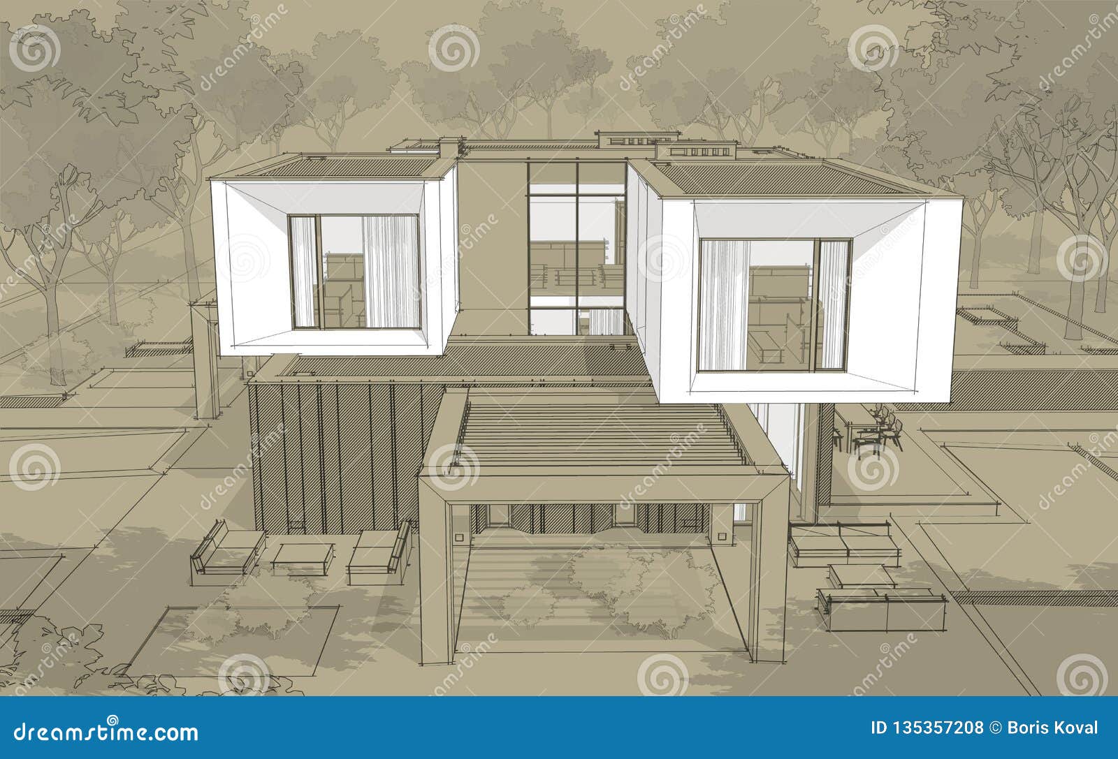 3d Rendering Sketch of Modern House Stock Illustration - Illustration ... 3d Rendering Sketch of Modern House Stock Illustration - Illustration ...