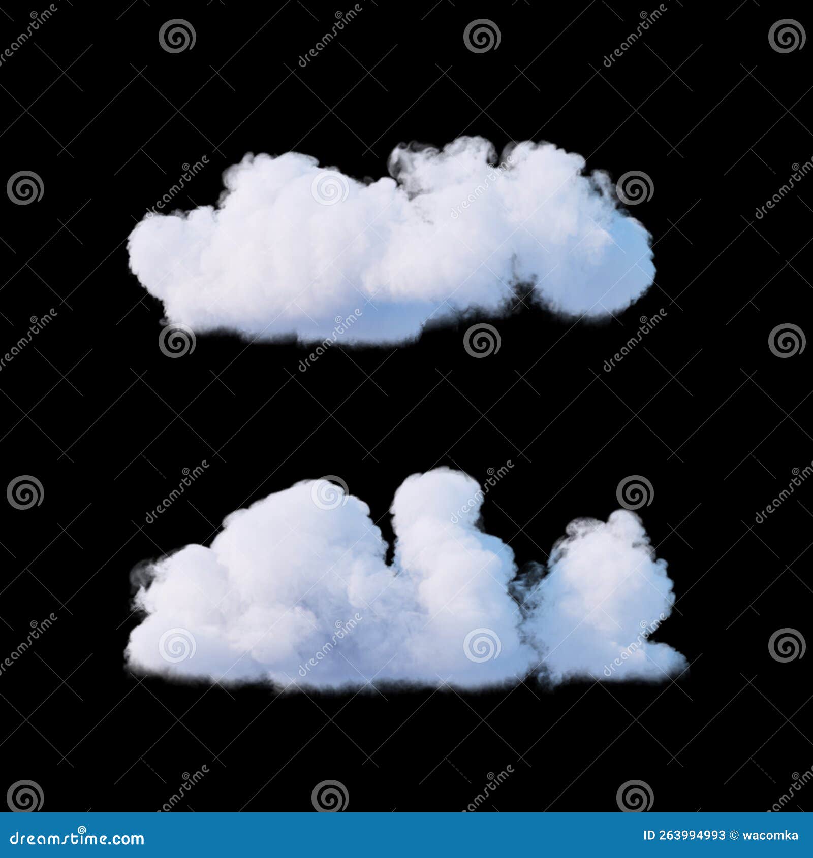 3d Rendering, Sky Clip Art, White Cumulus and Cloud Isolated on Black ...