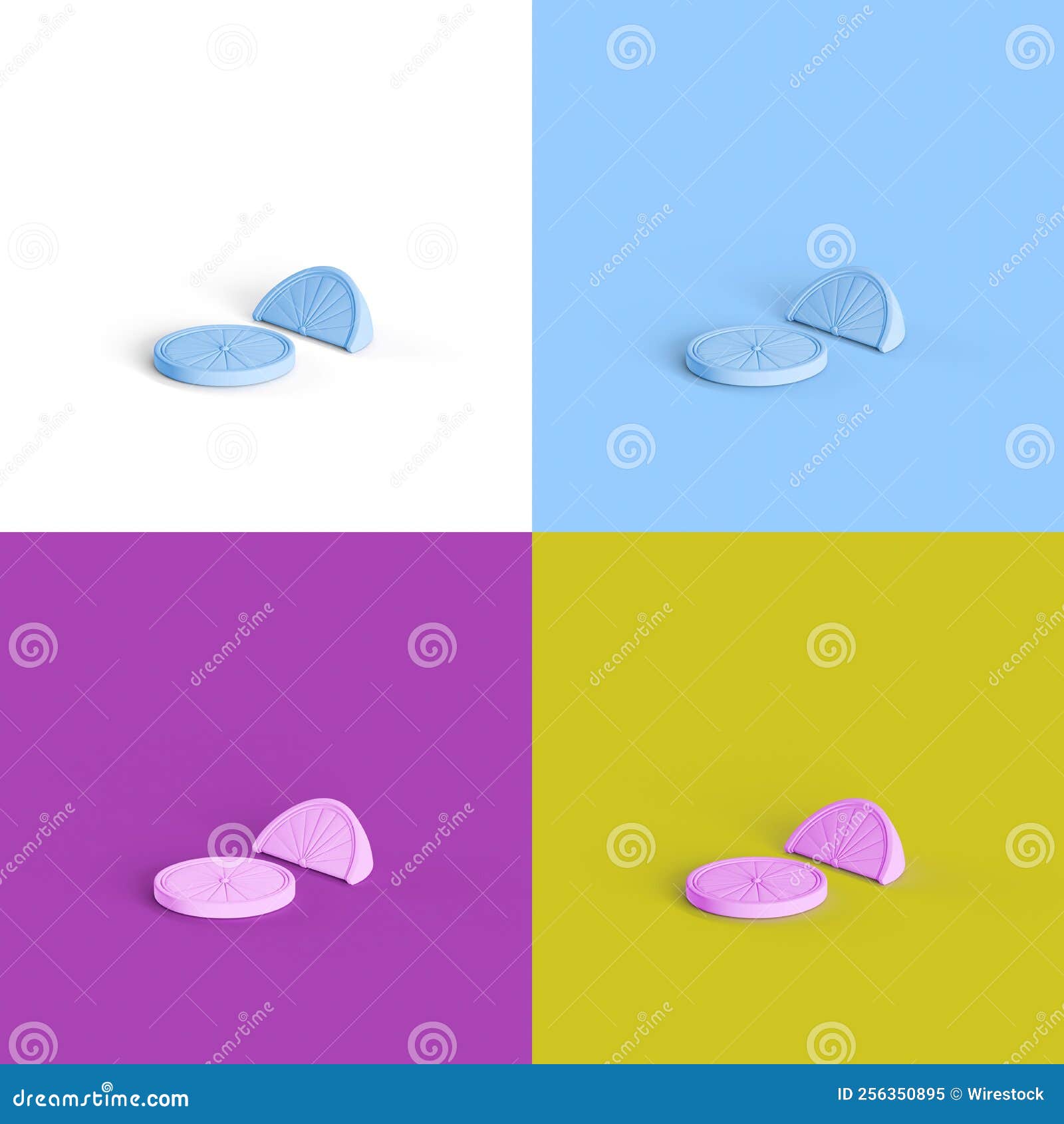 3D Rendering of Sliced Lemon Presented in Four Different Color Schemes ...