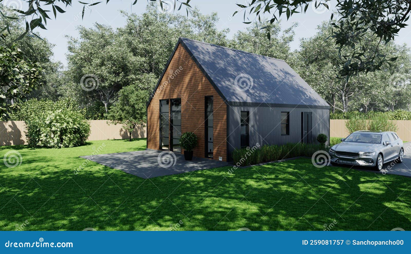 3d Rendering of a Small Barn-style House. Modern House with Retractable ...