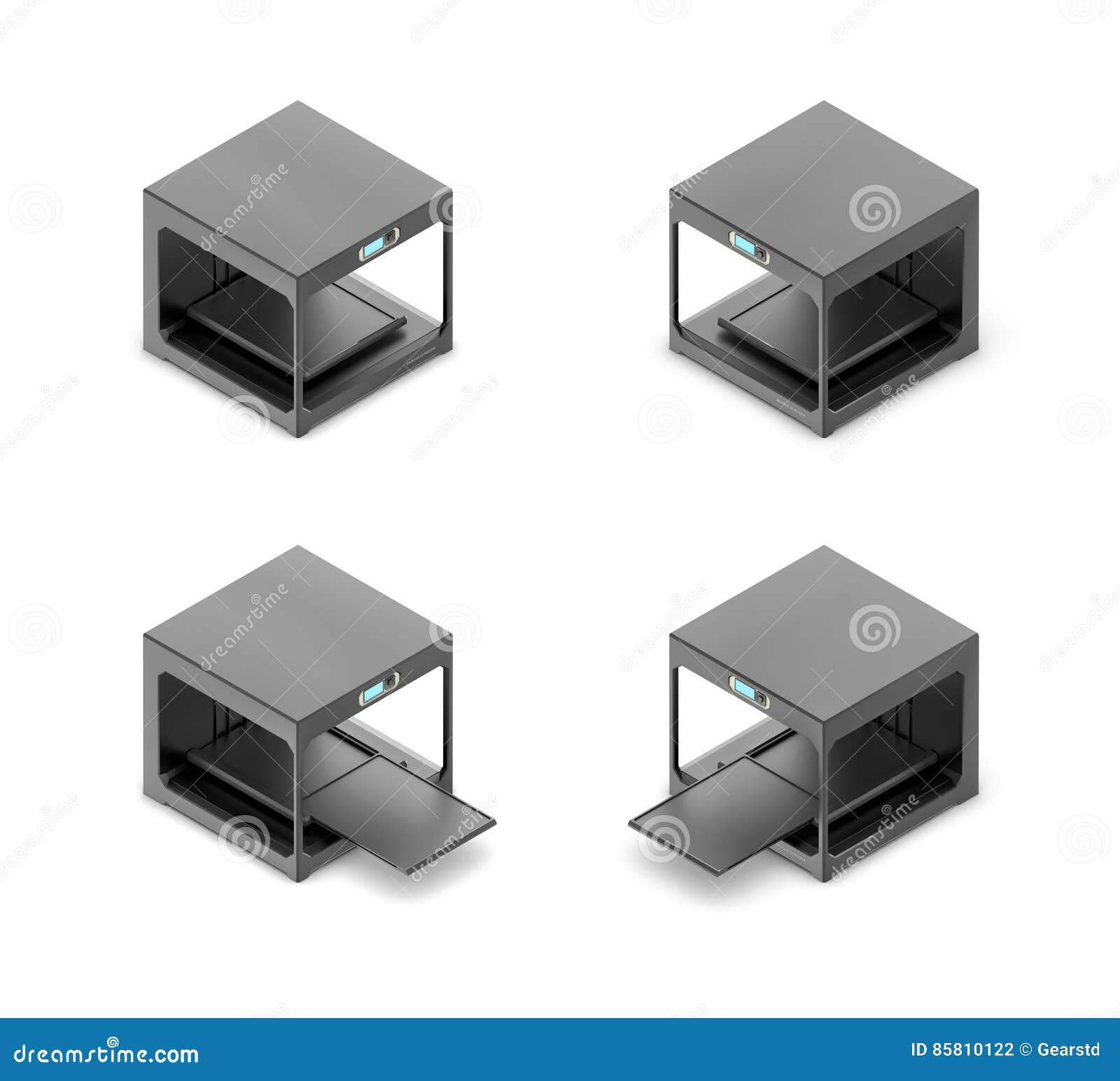 3d Rendering Of A Small Black 3d-printer In Open And Closed State In ...