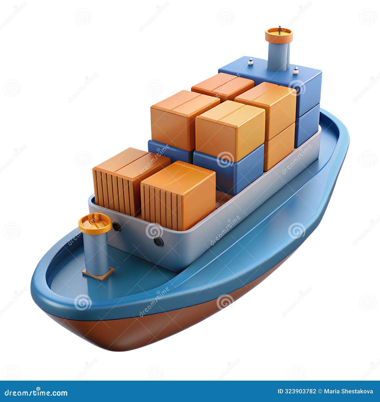 A 3D Rendering of a Small Cargo Ship Carrying a Stack of Orange ...